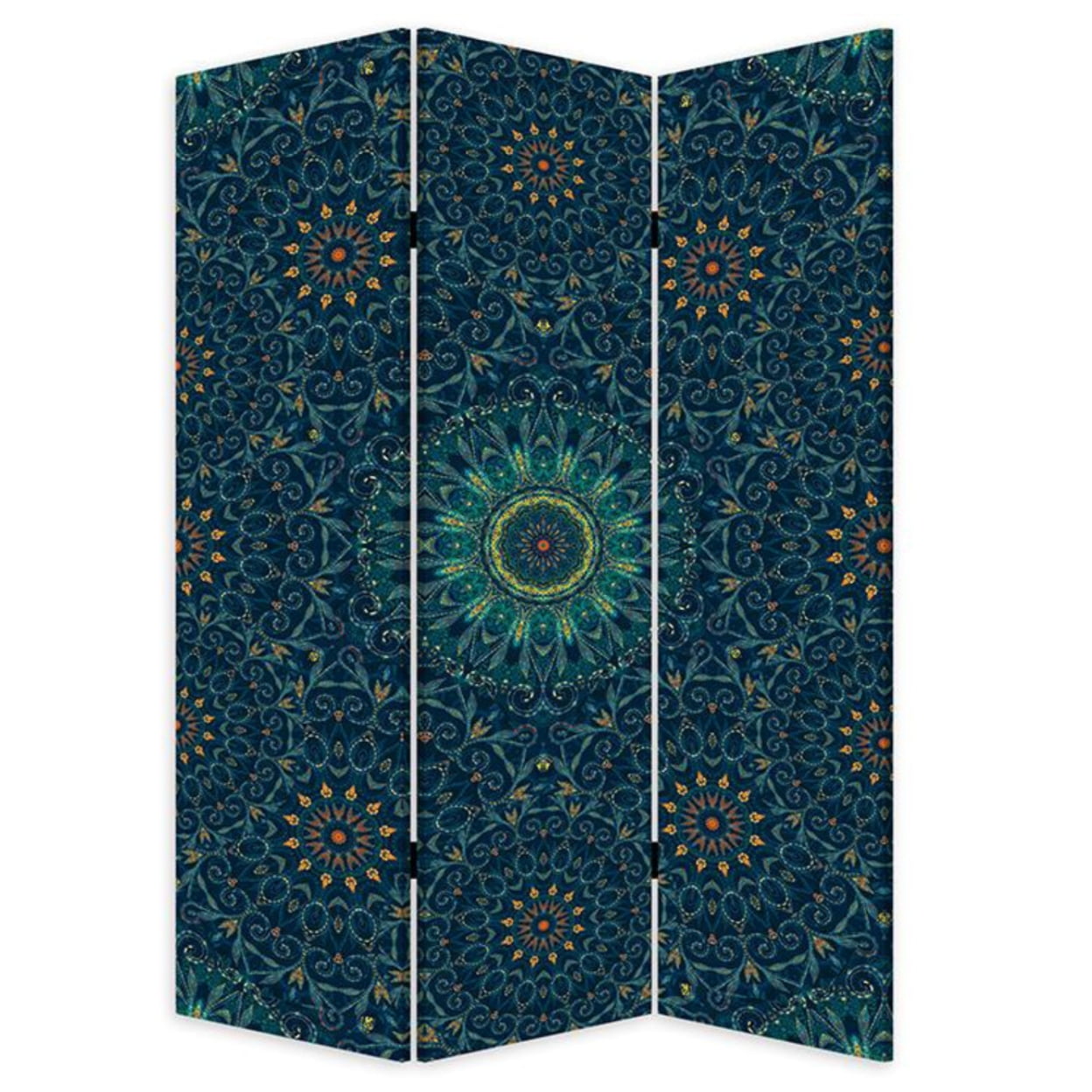 72 Inch 3 Panel Canvas Foldable Room Divider, Bohemian Design, Teal ...