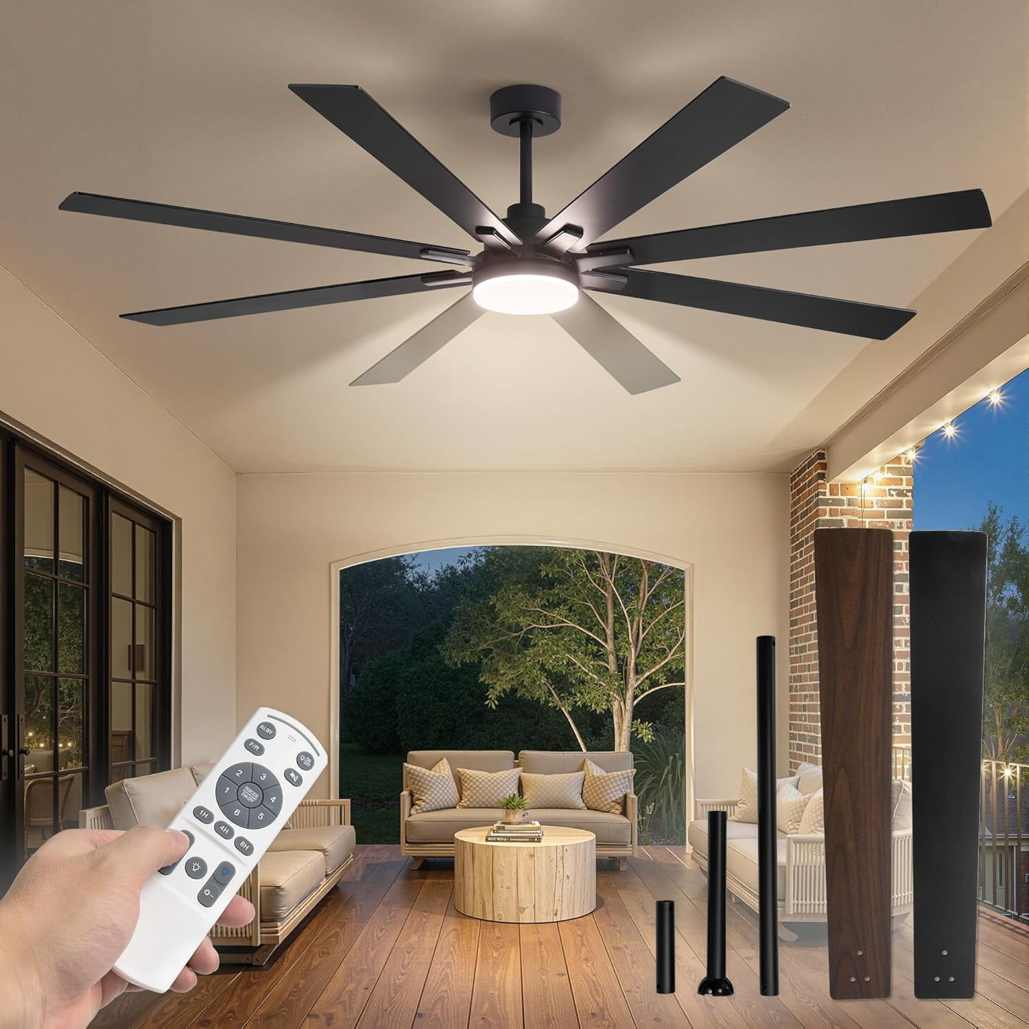 72 Inch Ceiling Fans with Lights and Remote, Dual-Sided Reversible ...