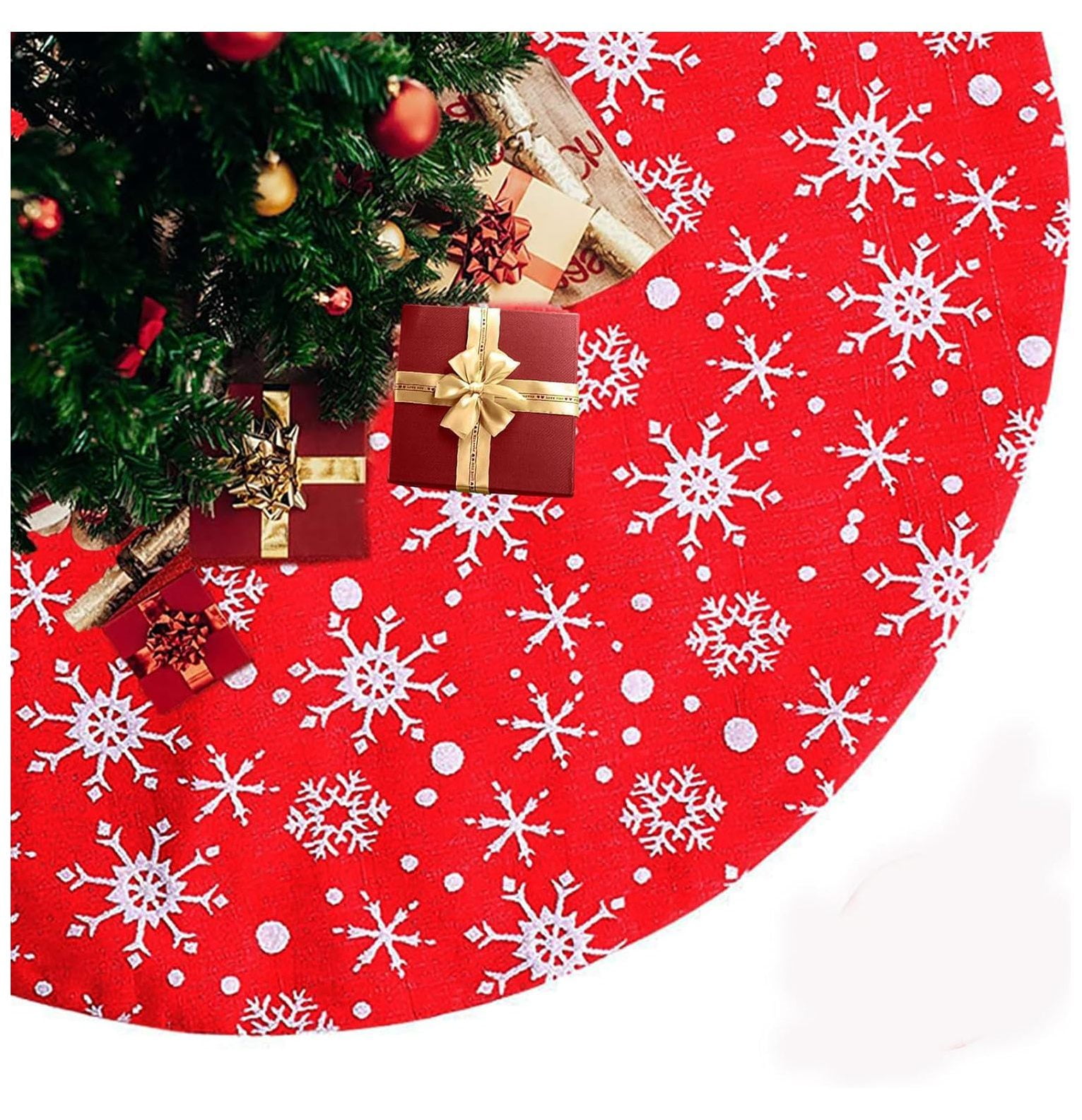 72 Inch Christmas Tree Skirt - Large Red Xmas Tree Skirt with White ...