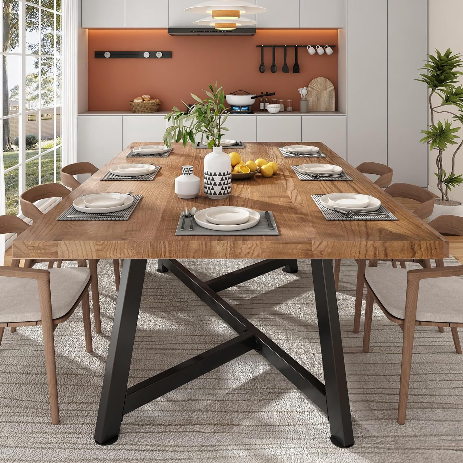72 Inch Farmhouse Dining Table,Solid Wood Rustic Kitchen Table for 6-8 ...