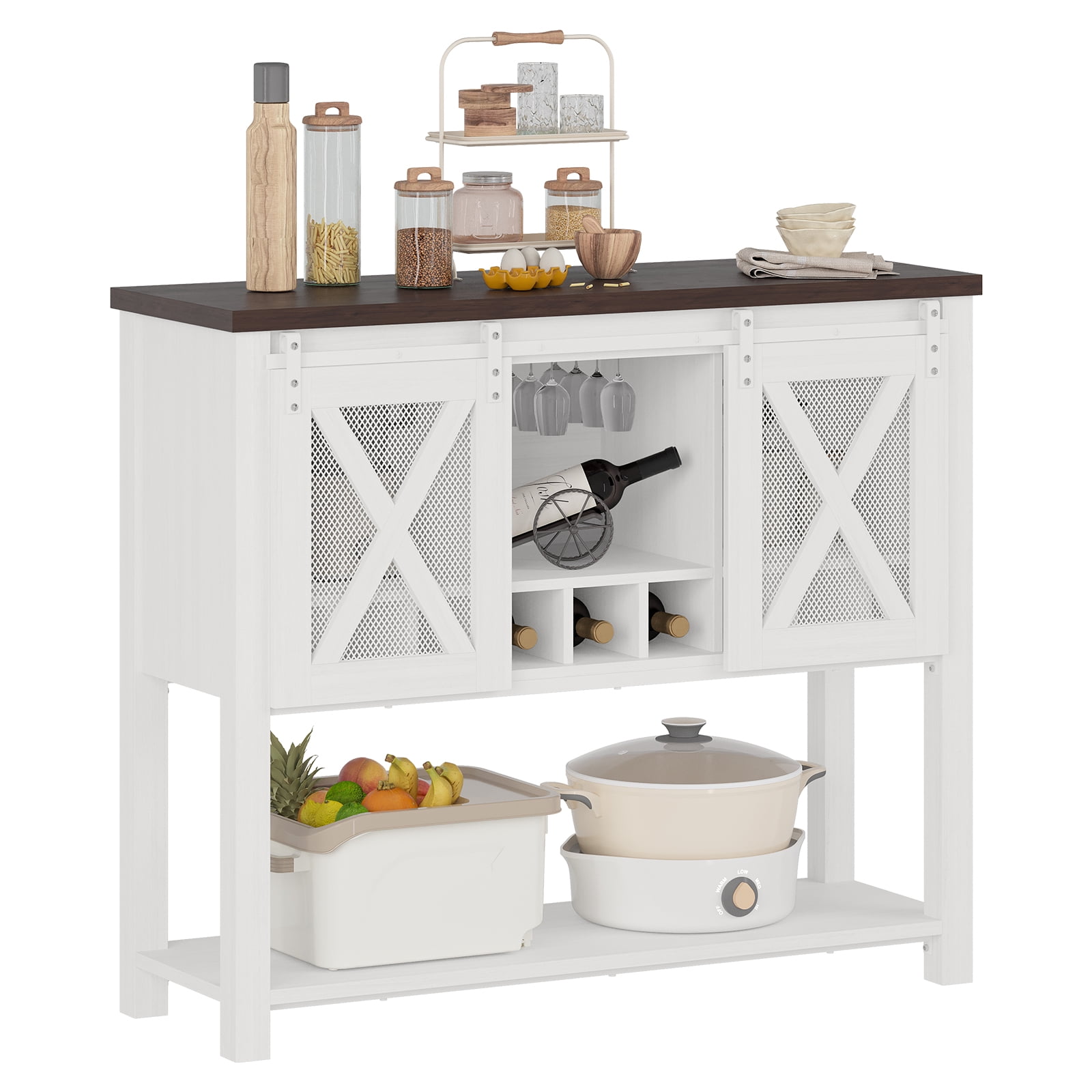 72-Inch Farmhouse Solid Wood Buffet Cabinet with Sliding Barn Doors ...