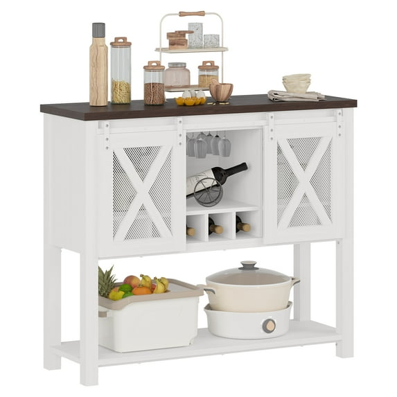 72-Inch Farmhouse Solid Wood Buffet Cabinet with Sliding Barn Doors ...