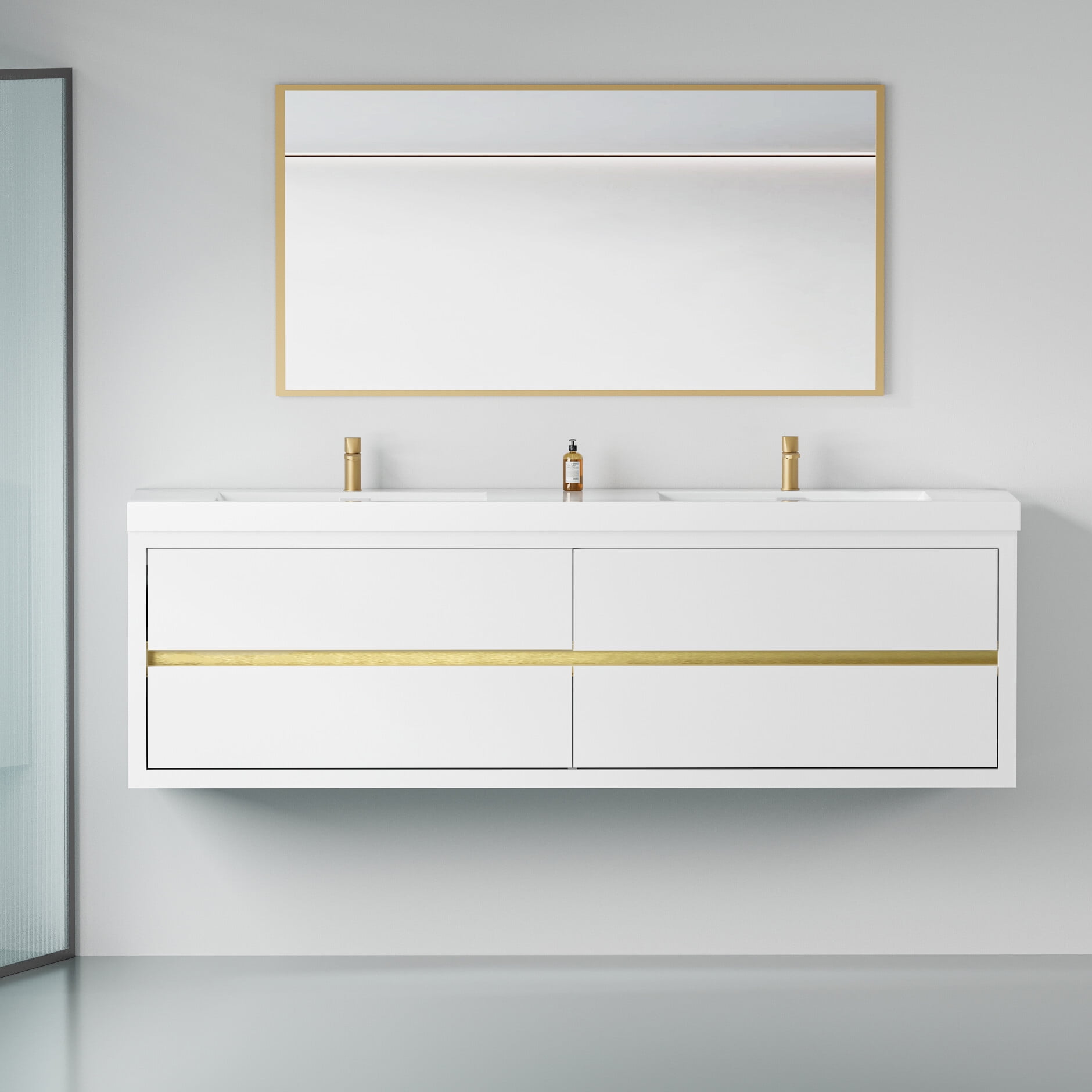 72-Inch Floating Bathroom Vanity with Stone Resin Countertop, Wall ...