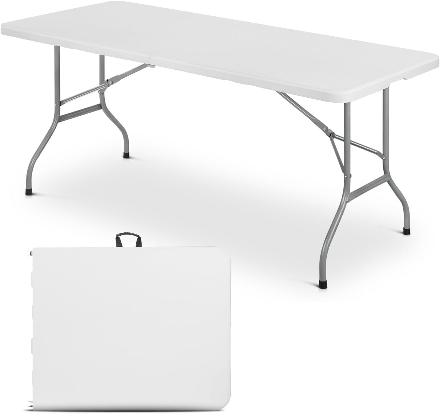 72 Inch Folding Table with Carry Handle, Portable Heavy Duty Plastic ...