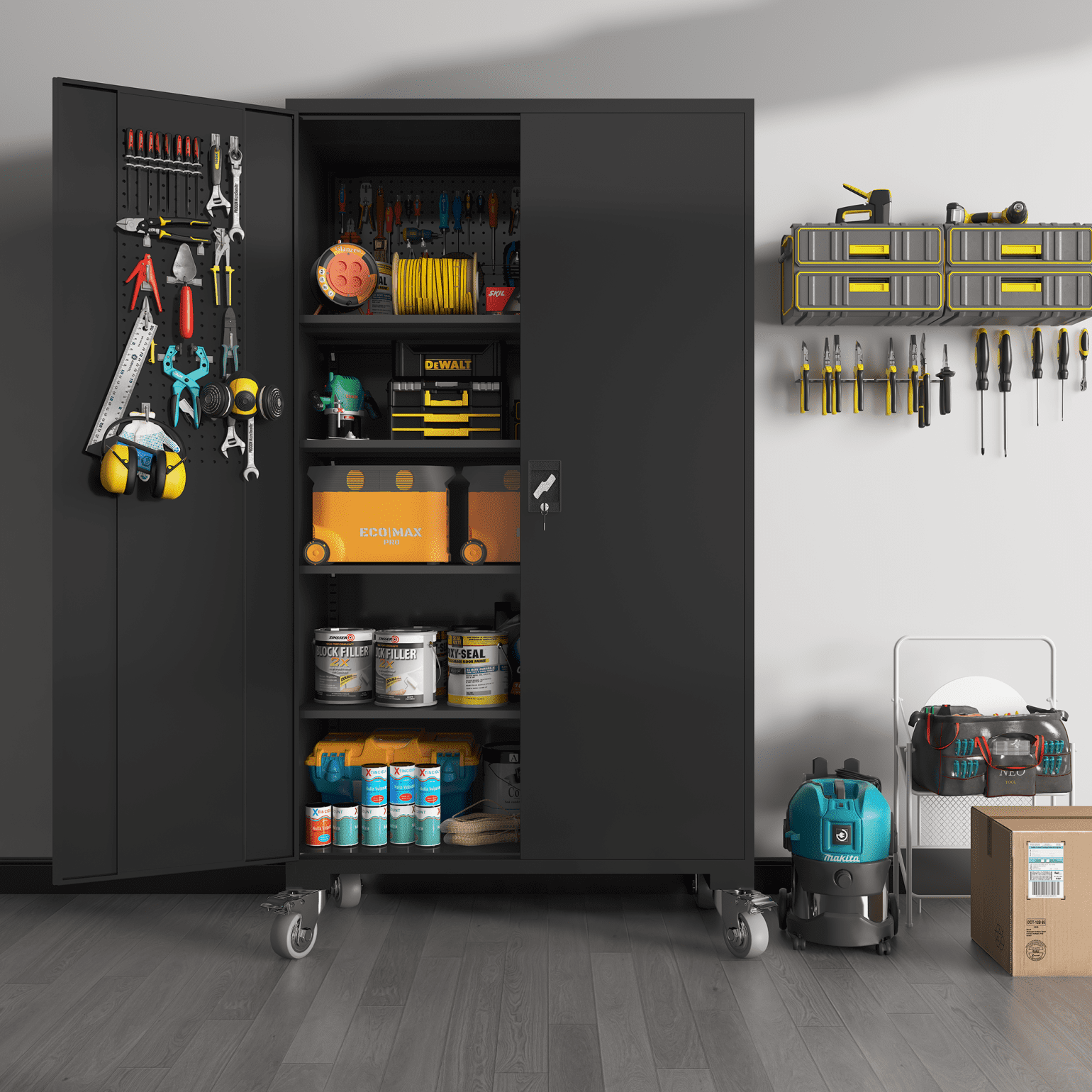 72 Inch Heavy-Duty Lockable Metal Storage Cabinet with Wheels ...