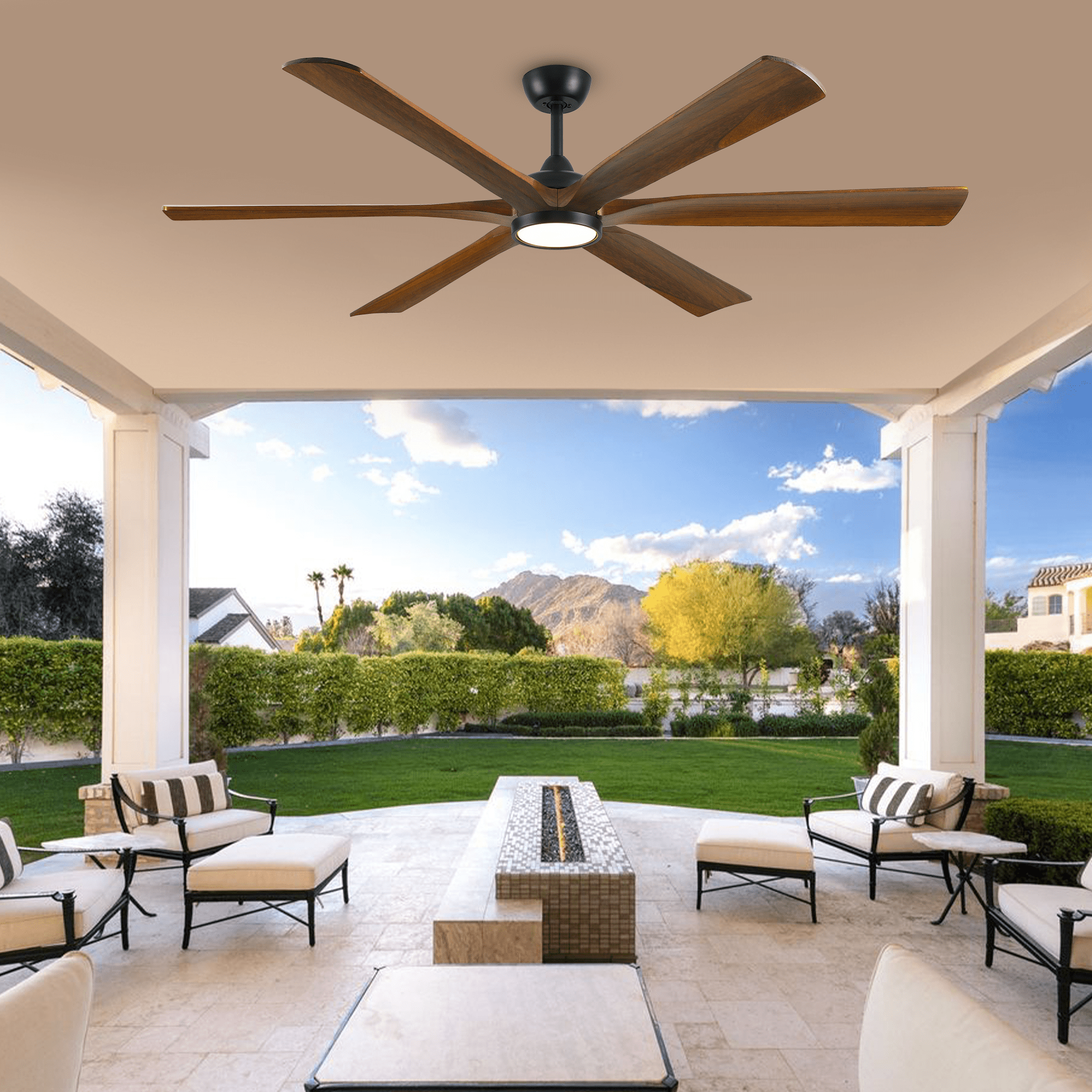 72 Inch Large Ceiling Fans with Light, High CFM 6 Blades Wood Ceiling ...