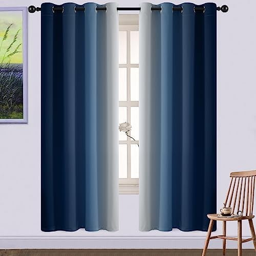 72 Inch Length Light Blocking Grommet Window Drapes,Blue and Greyish ...