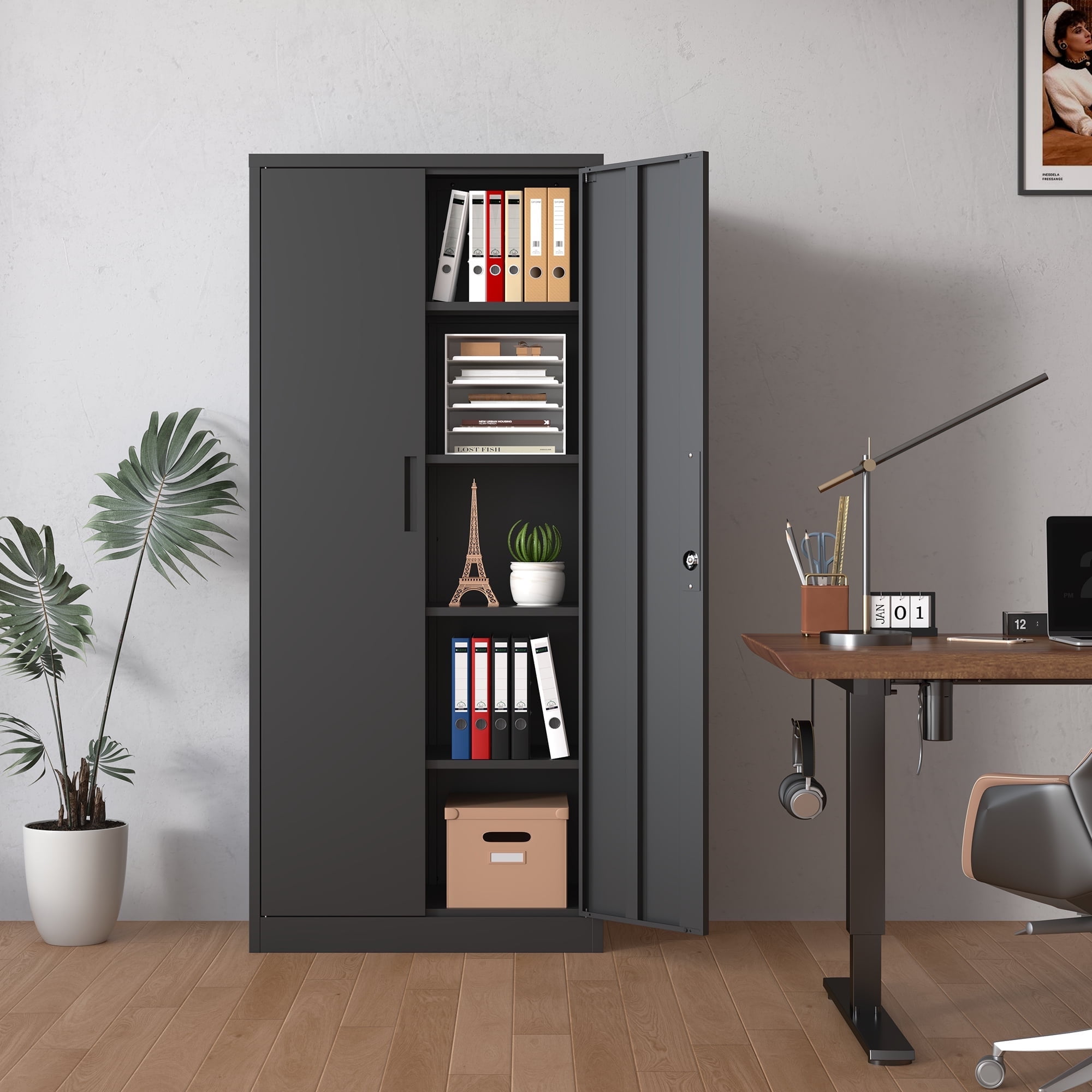 72 Inch Metal Garage Storage Cabinet with Lock Tall Locking Cabinet 4 ...