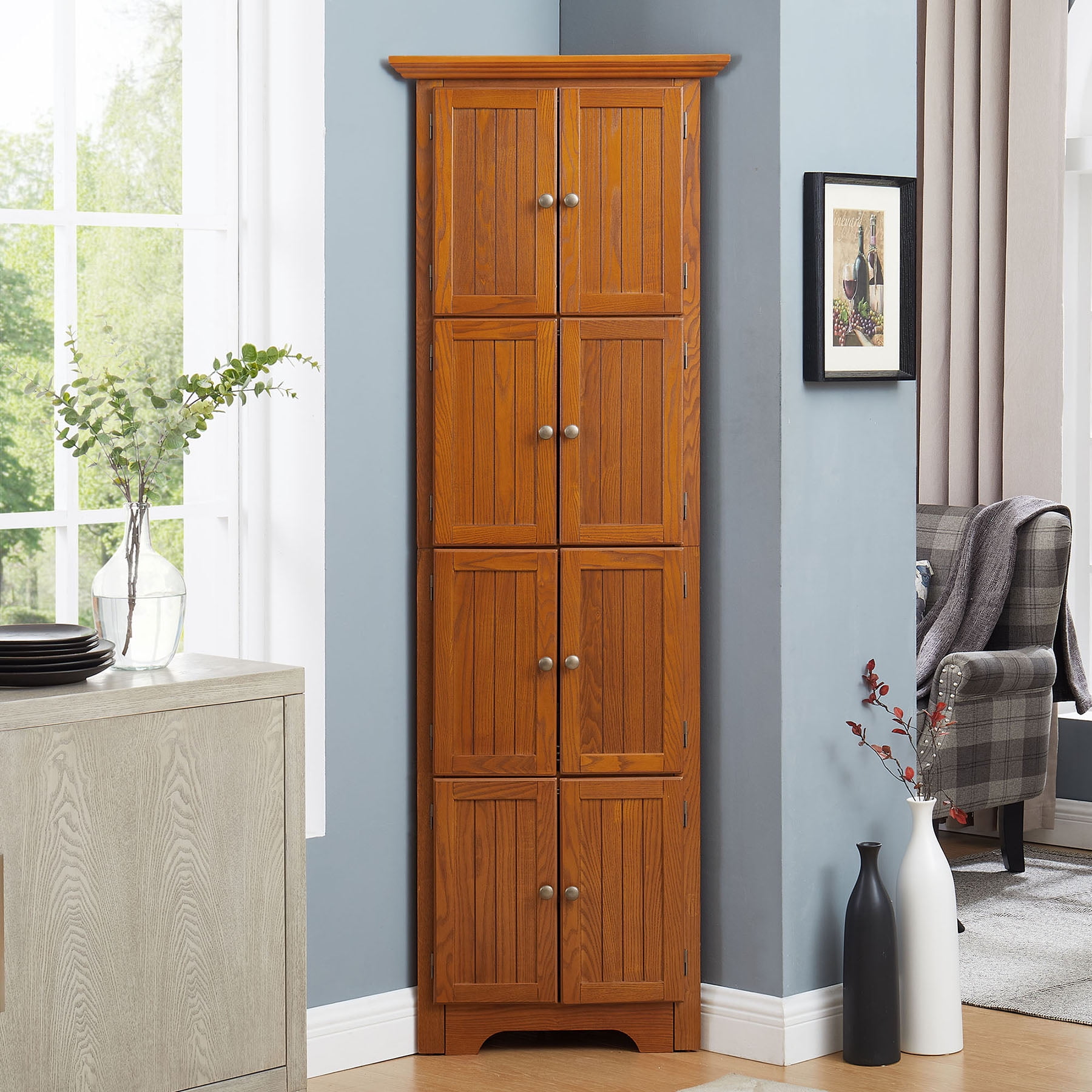 72-Inch Modern Farmhouse Corner Pantry Cabinet 8-Door Tall Storage ...