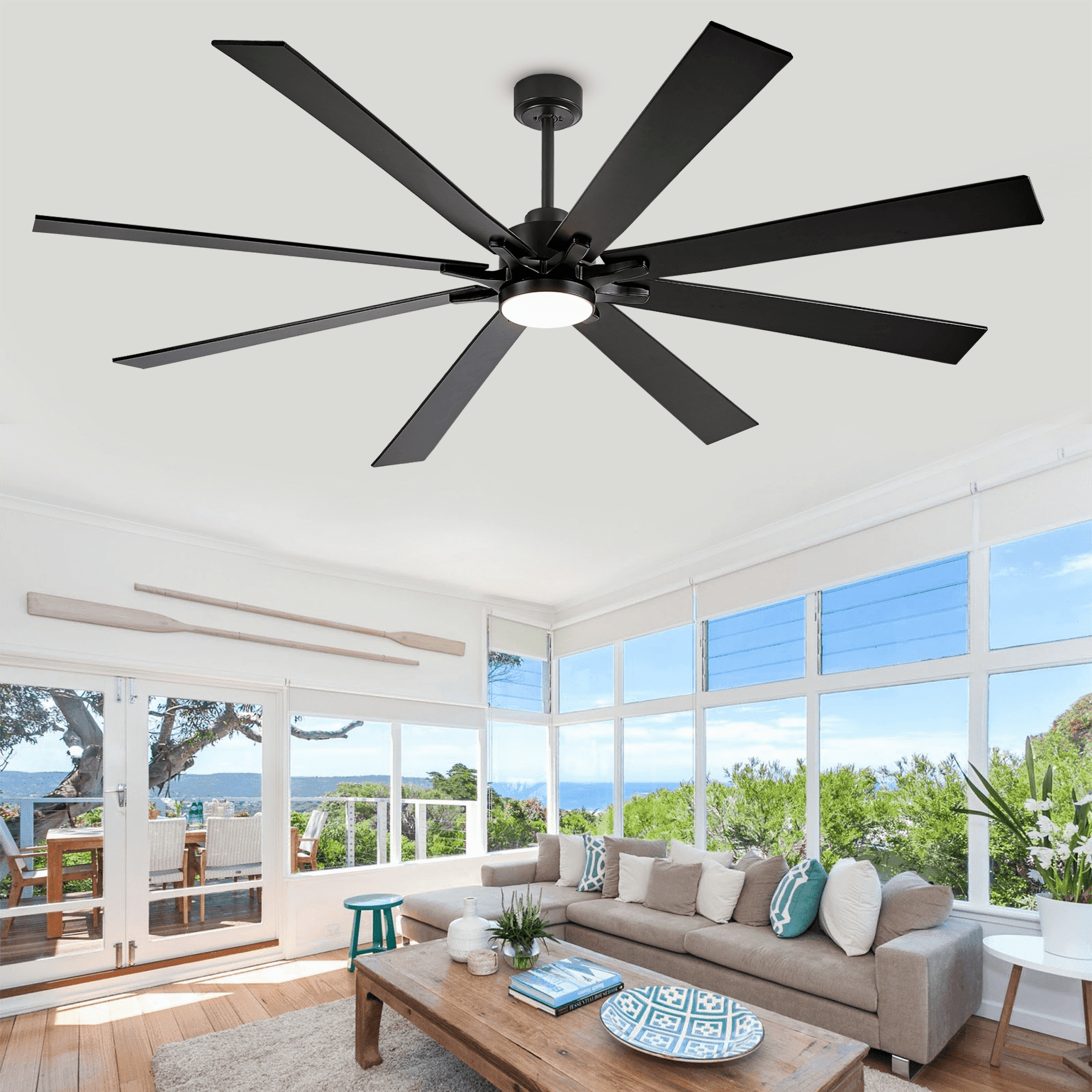 72 Inch Outdoor Ceiling Fans for Patios with Light, Modern Black ...