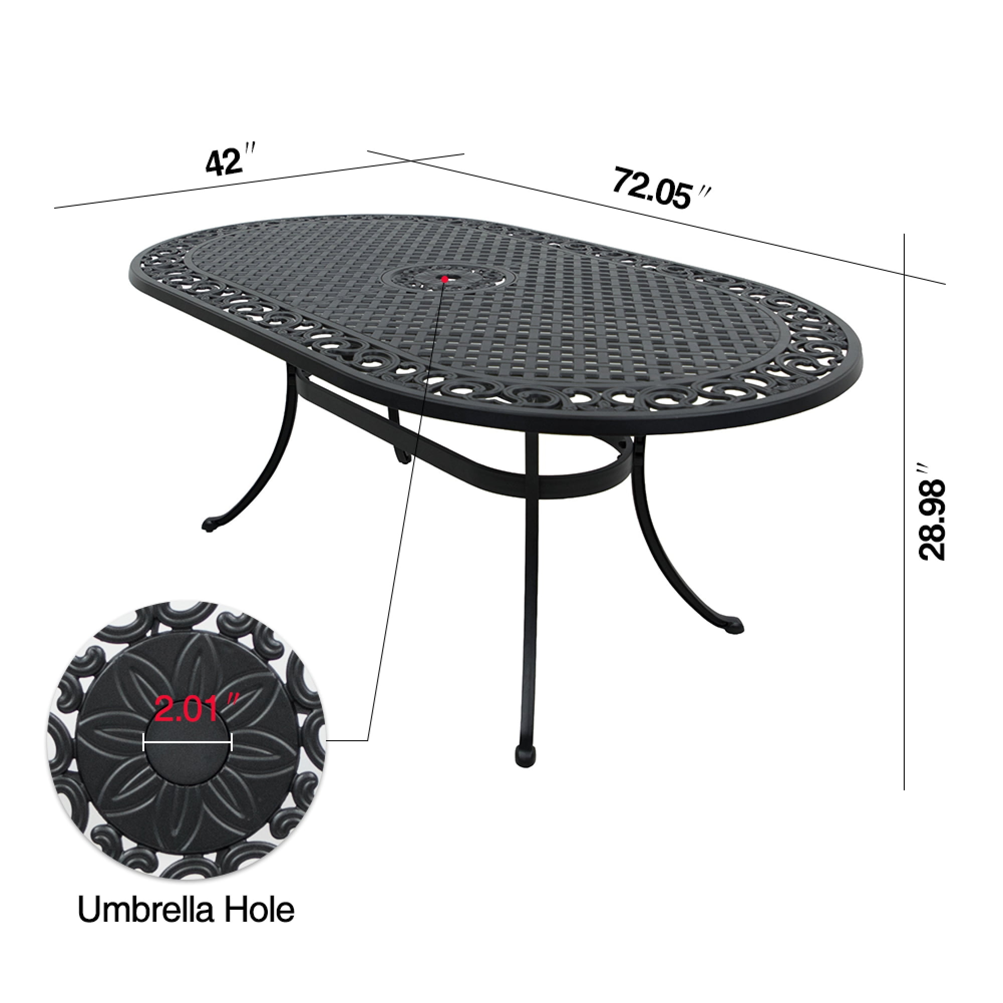 72 Inch Oval Cast Aluminum Outdoor Large Dining Patio Table with ...