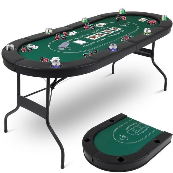 72 Inch Poker Table Foldable, 8 Player Folding Poker Table, Texas Poker ...