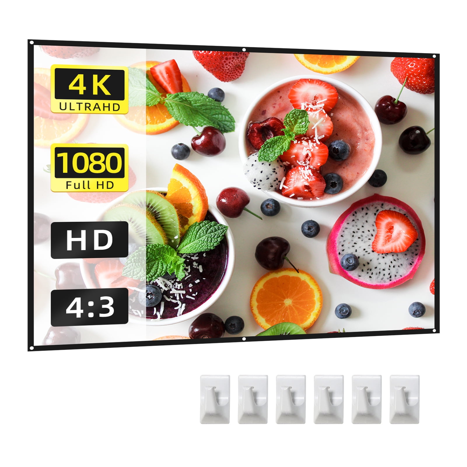 72 Inch Projector Screen 4:3 HD 4K Foldable Portable Double Sided ...