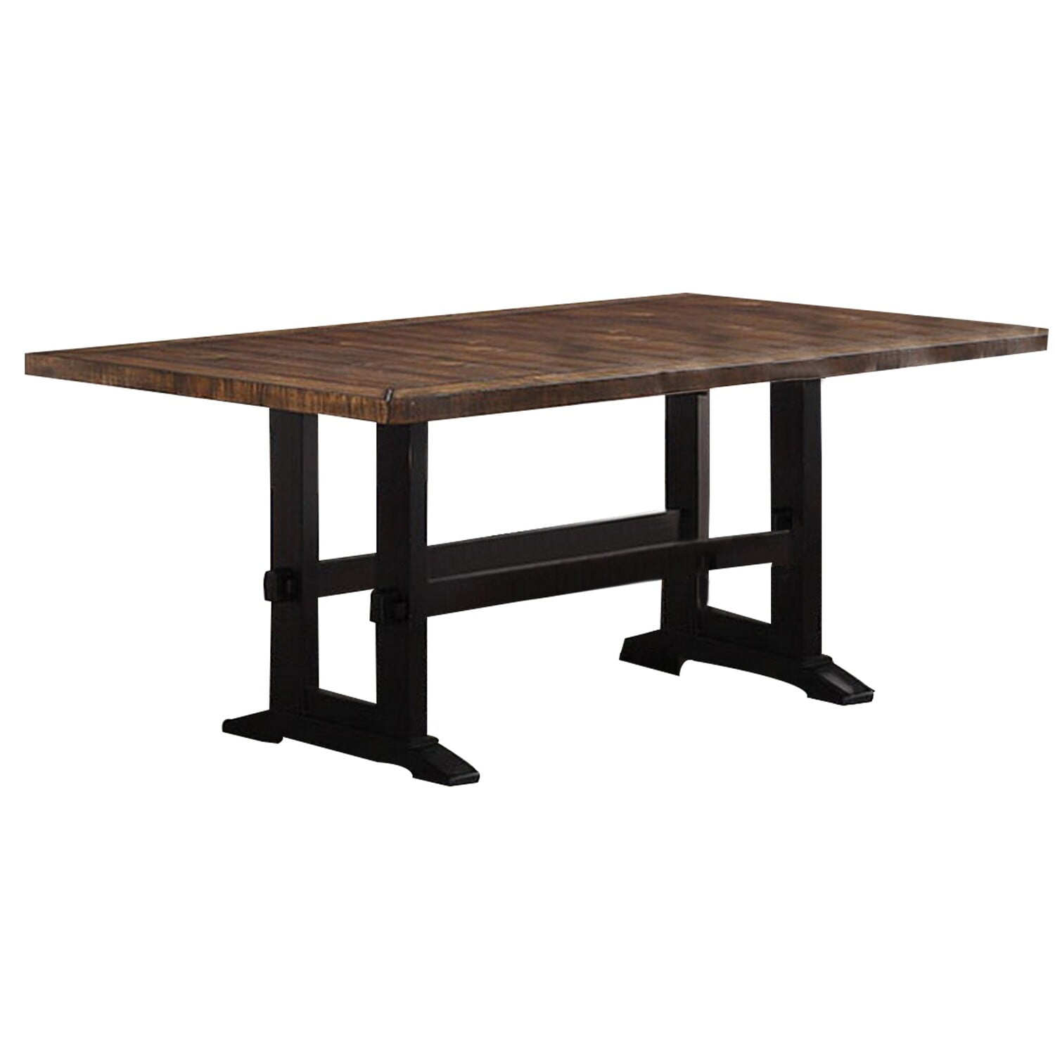 72 Inch Rectangular Dining Table Black Trestle Base Rustic Oak Brown ...