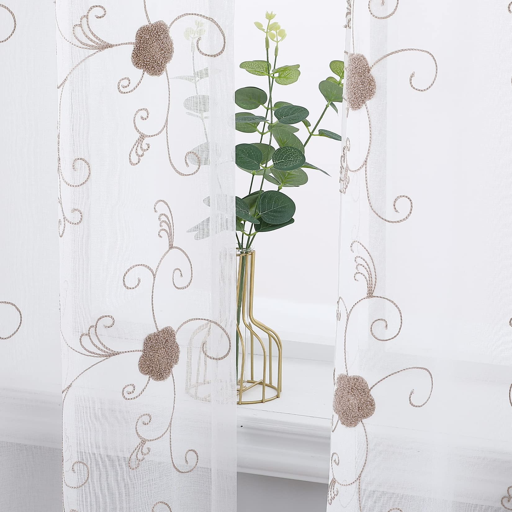72 Inch Sheers for Windows Curtains, White Floral Embroidered Semi ...