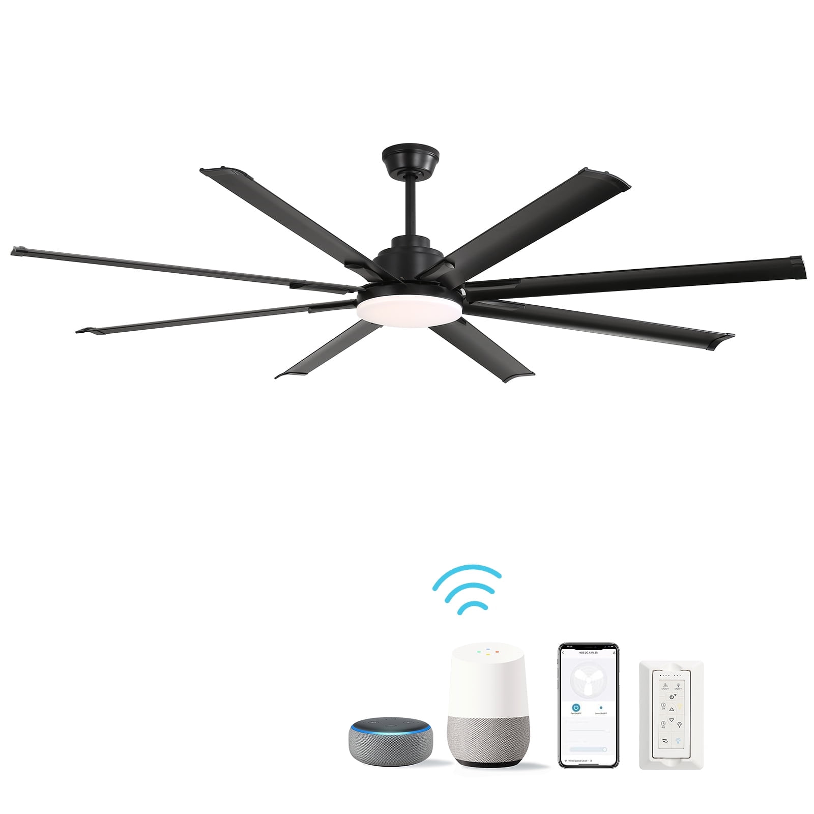 72 Inch Smart Ceiling Fan with Light - 8 Aluminum Blades, Reversible DC ...