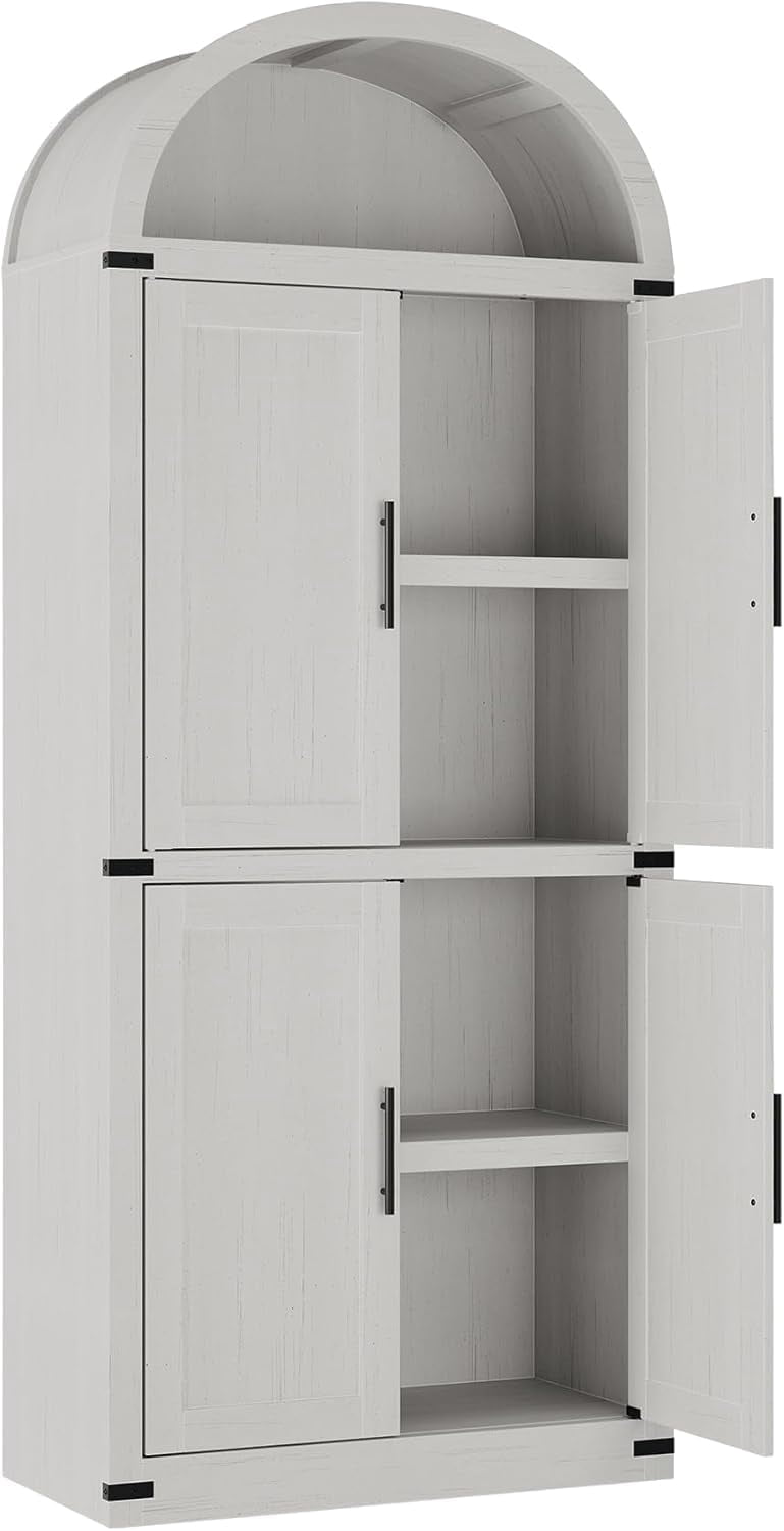 72 Inch Tall Arched Bookcase with Doors, 4 Tier Display Bookshelf ...