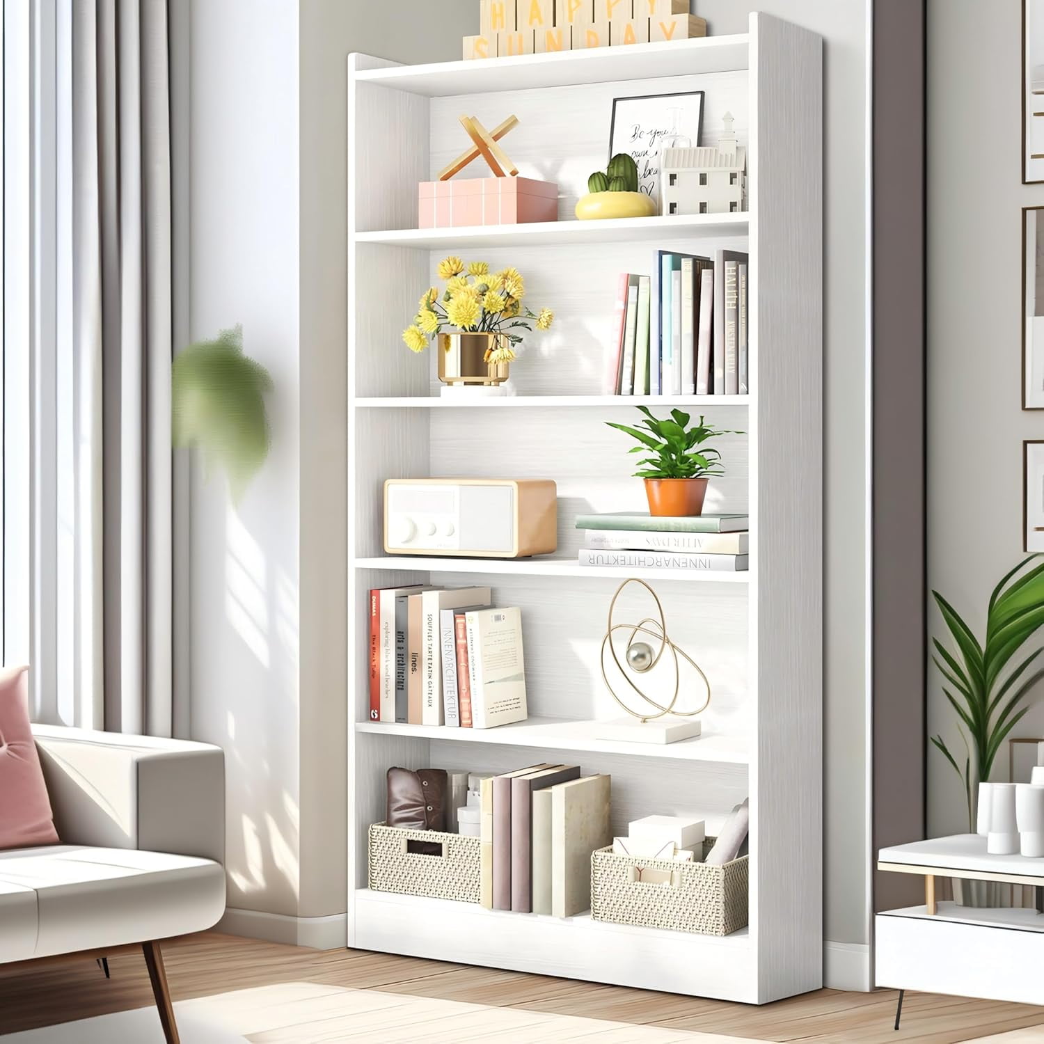 72 Inch Tall Bookcase Modern 6-Tier Library Bookshelf Large Bookcases ...