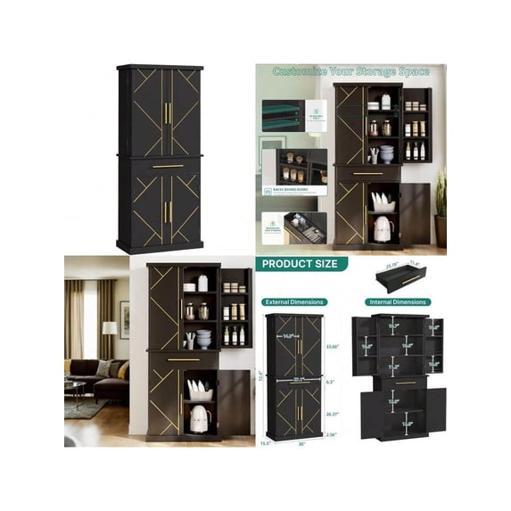 72-Inch Tall Freestanding Kitchen Pantry Cabinet with Doors, Shelves ...