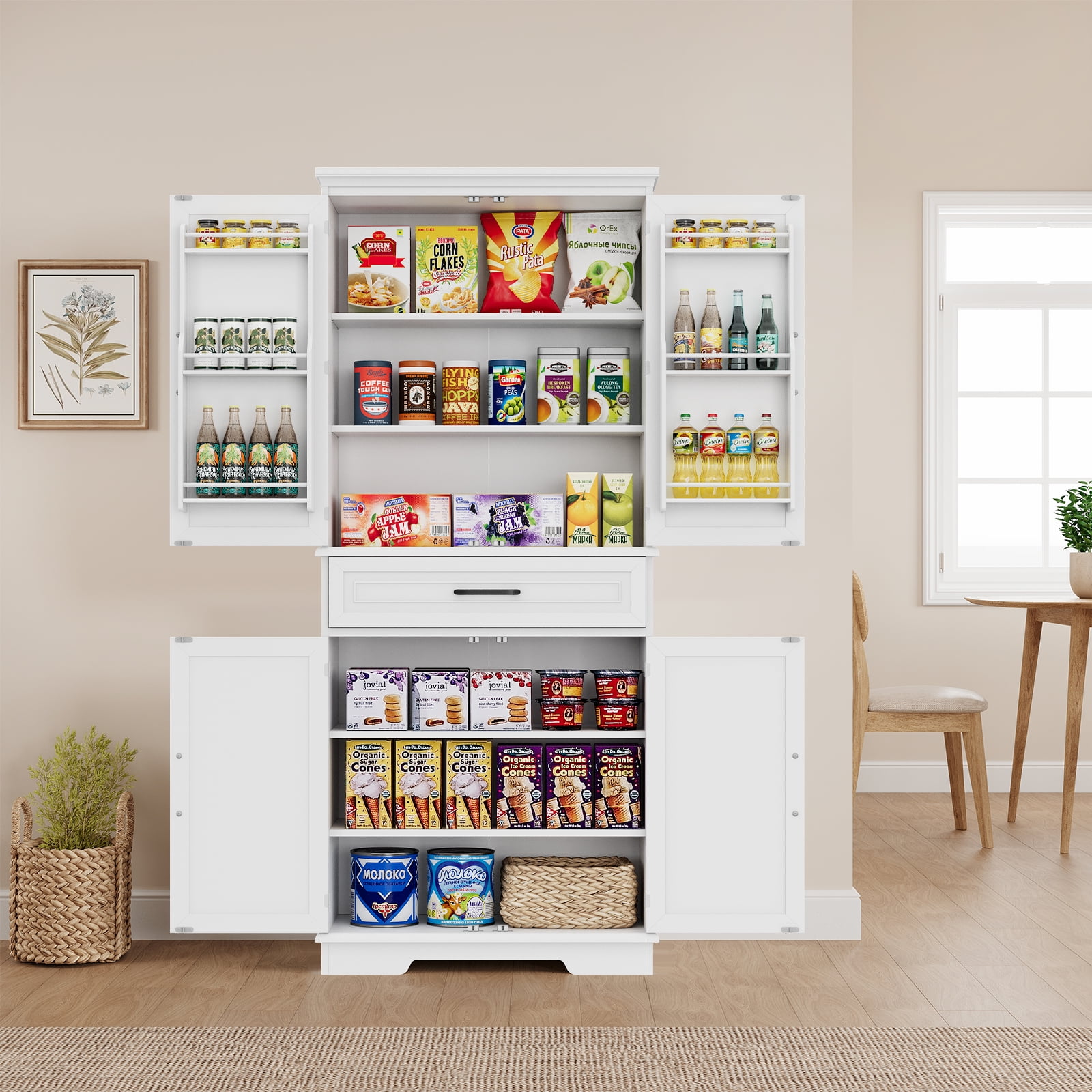 72 Inch Tall Pantry Storage Cabinet w/1 Drawer & 6 Roomy Storage ...