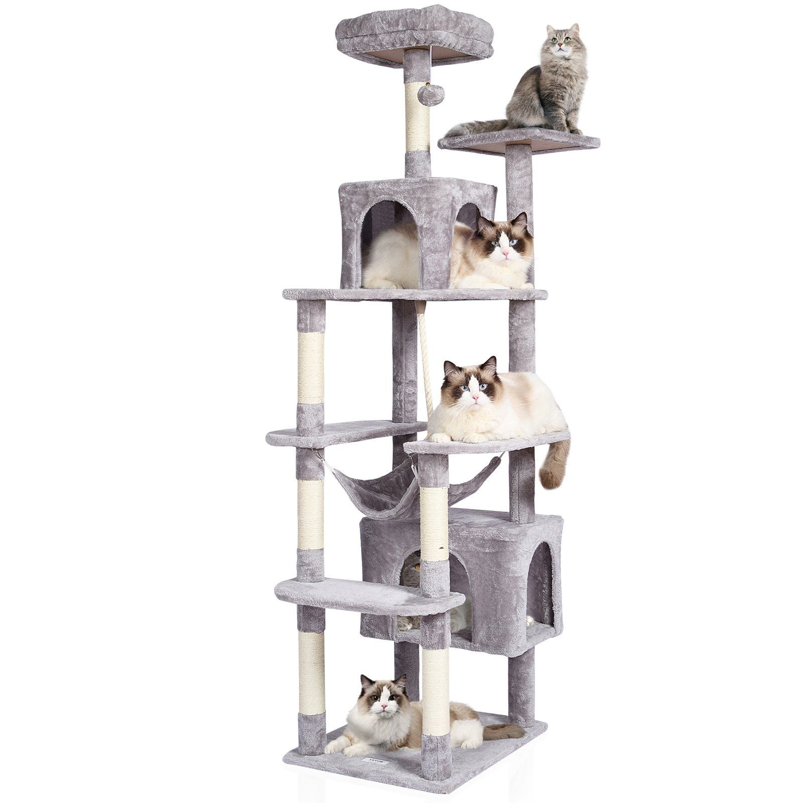 72-Inch large cat tower light gray - double cat apartment + sisal scratching column, anti ...
