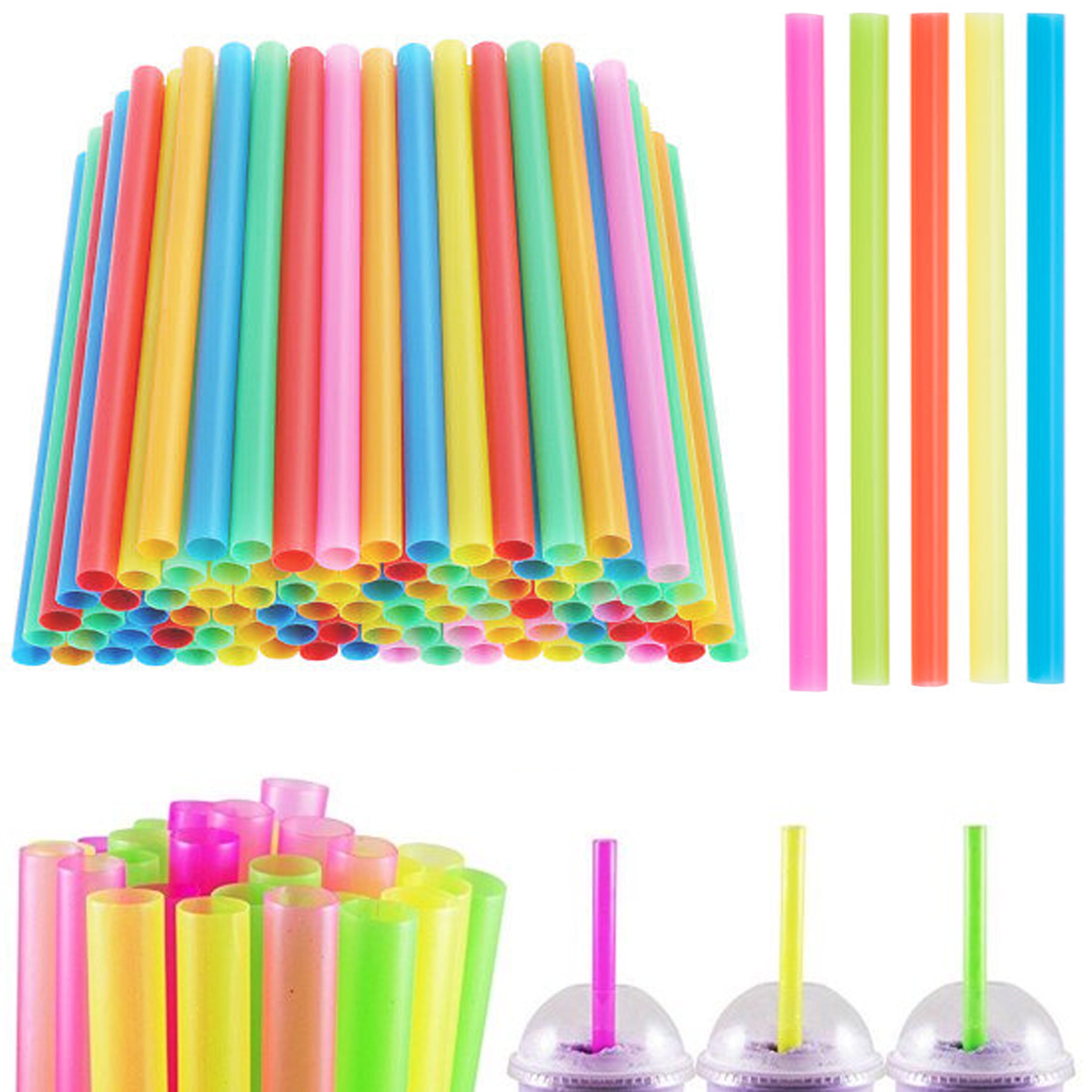 72 Jumbo Drinking Straws Wide Neon Milkshake Smoothie Plastic Bar BPA ...