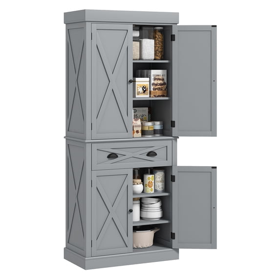 72" Kitchen Pantry Cabinet, 4 Door Storage Organizer, Adjustable ...