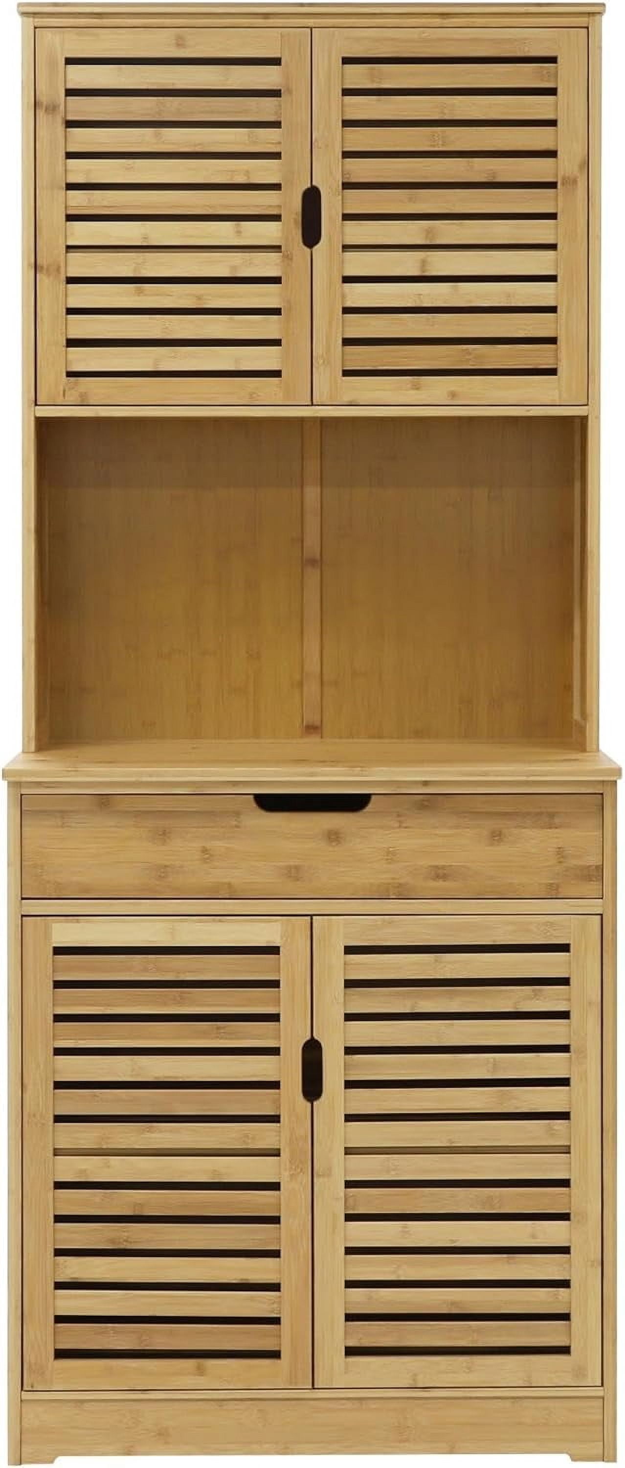 72" Kitchen Pantry Cabinet Bamboo with Microwave Stand, Freestanding ...