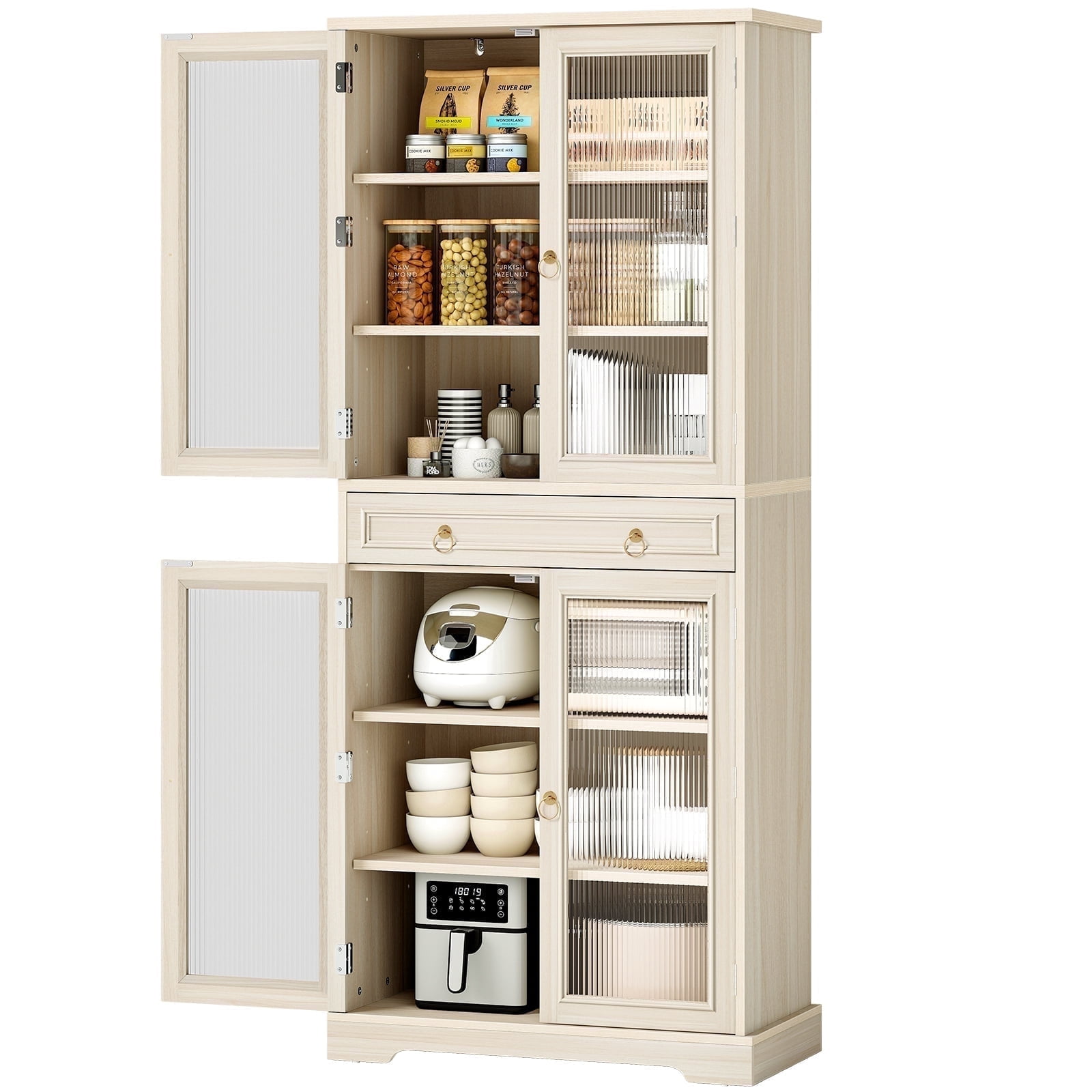 Kitchen Pantry Cabinet with Adjustable Shelves and Acrylic Doors, 72 ...