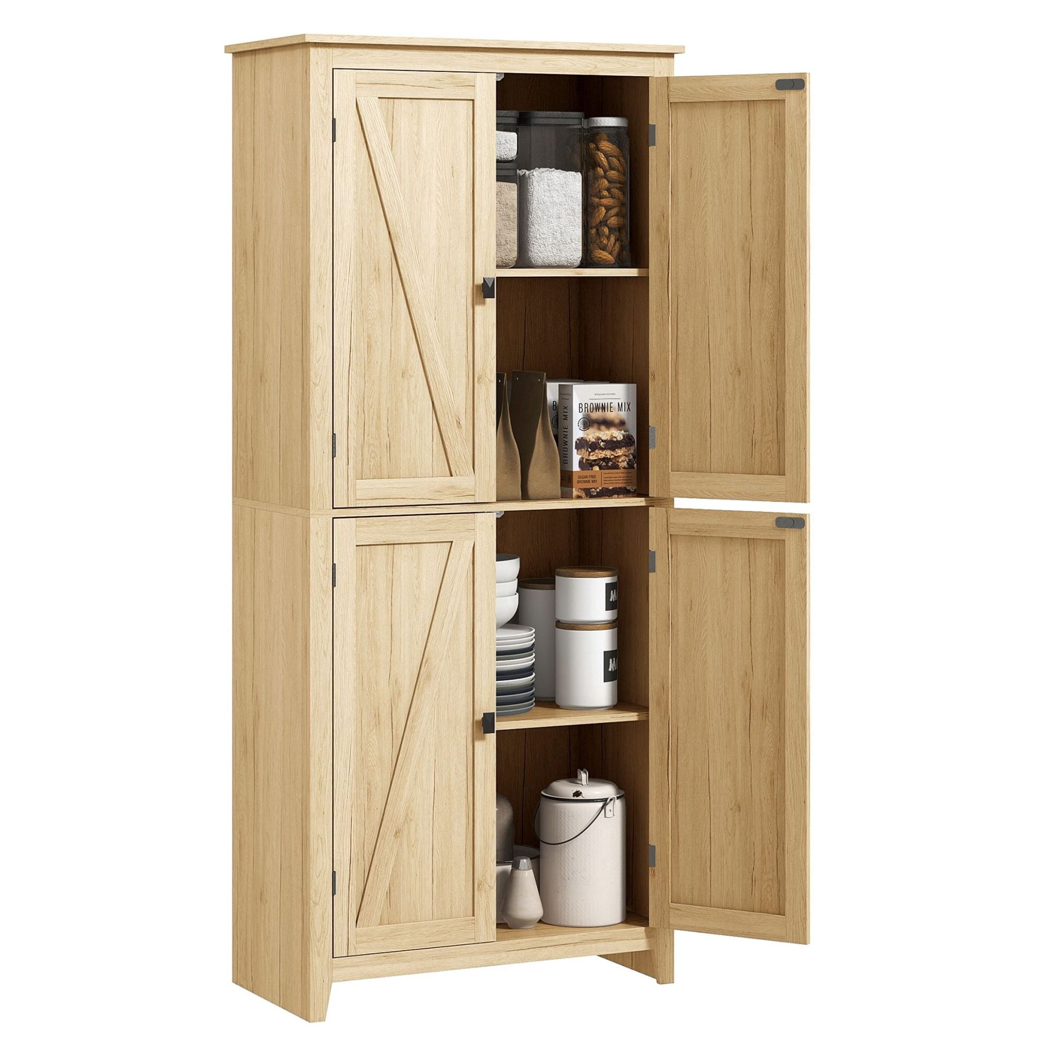 72" Kitchen Pantry Cabinet - Freestanding Storage with Doors & Shelves ...