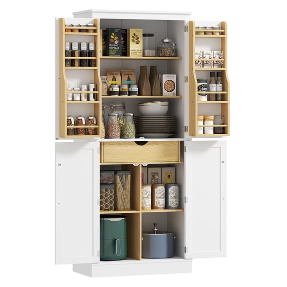 72" Kitchen Pantry Cabinet, Tall Narrow Kitchen Storage with Adjustable ...