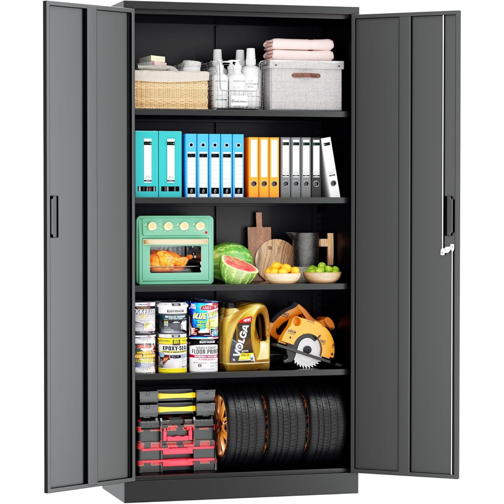 72" Large Metal Garage Storage Cabinet with Lock, 2 Doors & 4 ...