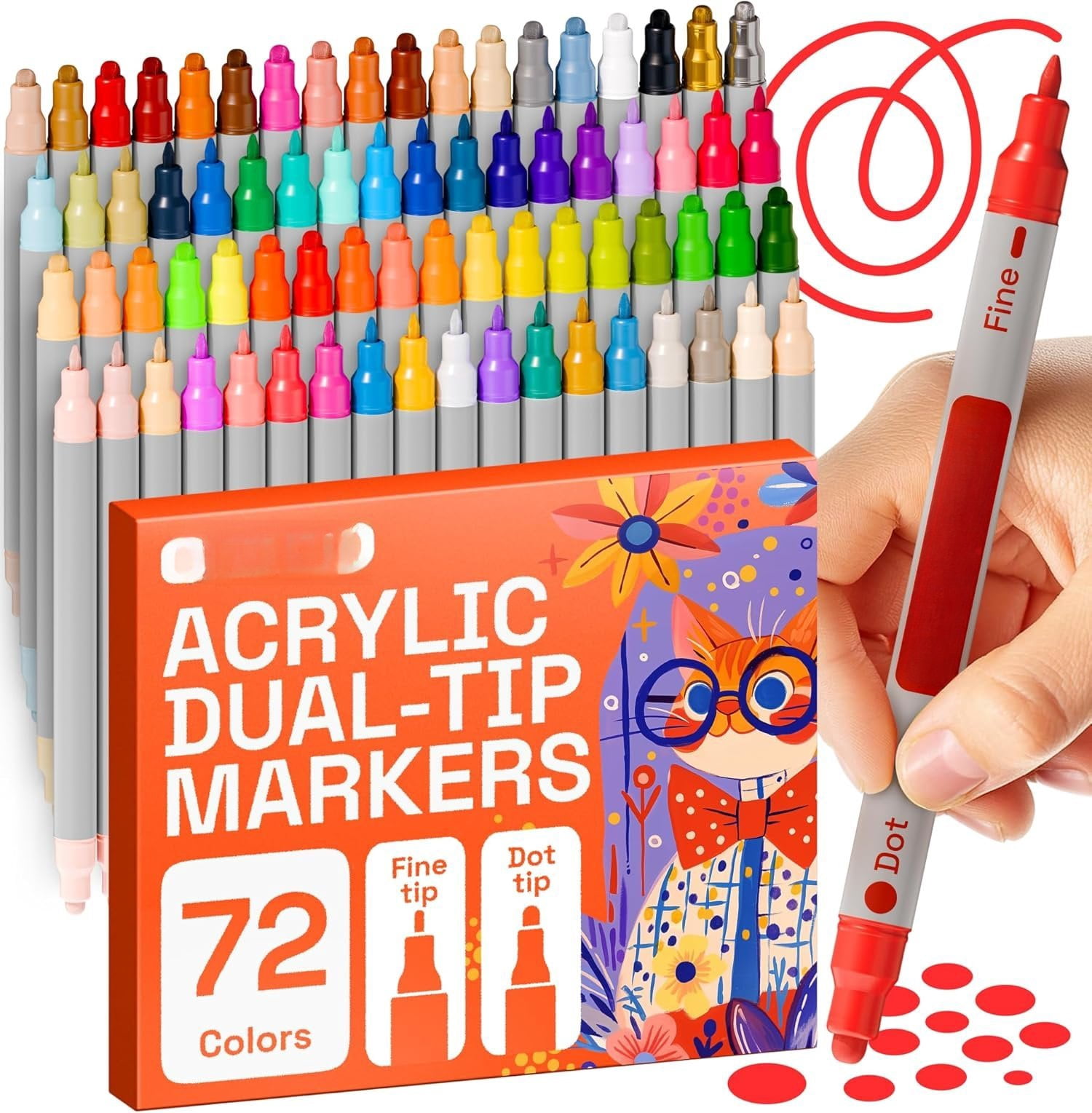72 Markers for Rock, Fabric, , Glass, Craft, Decoration - Dual-Tip Pens ...