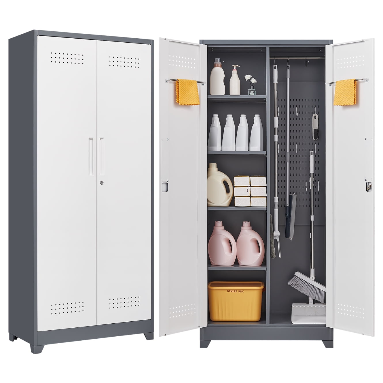 72'' Metal Garage Cabinet, Cleaning Tool Cabinets With Lockable Doors ...