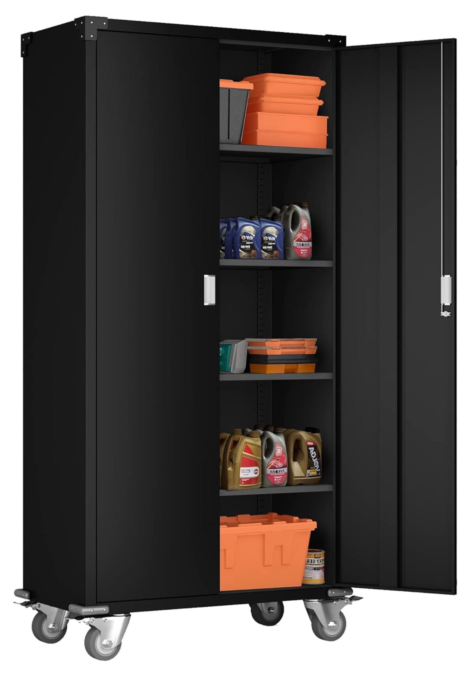 72'' Metal Garage Cabinet on Wheels,Rolling Lockable Storage Cabinet ...