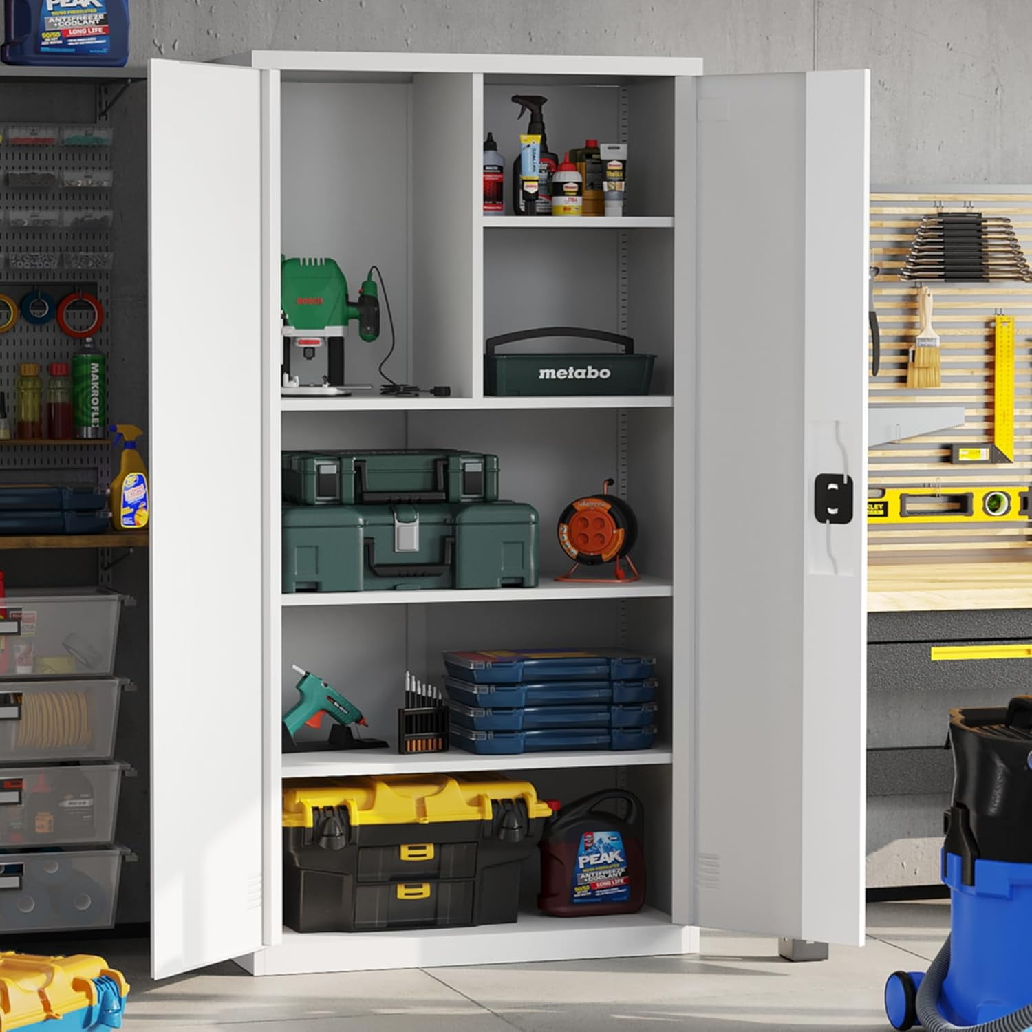72" Metal Garage Storage Cabinet, Locking Storage Cabinet with 2 Doors ...