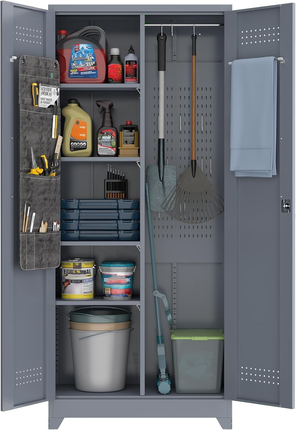 72" Metal Storage Cabinet, Functional Garage Storage Cabinet with ...