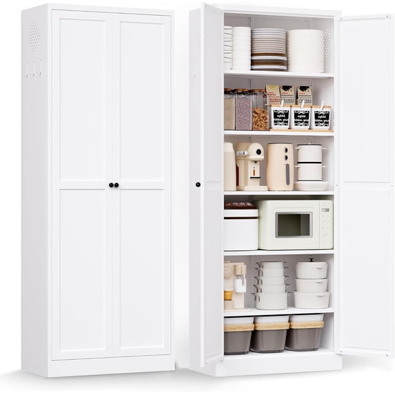 72" Metal Storage Cabinet, Large Capacity Pantry Cabinet with 6-Tier ...