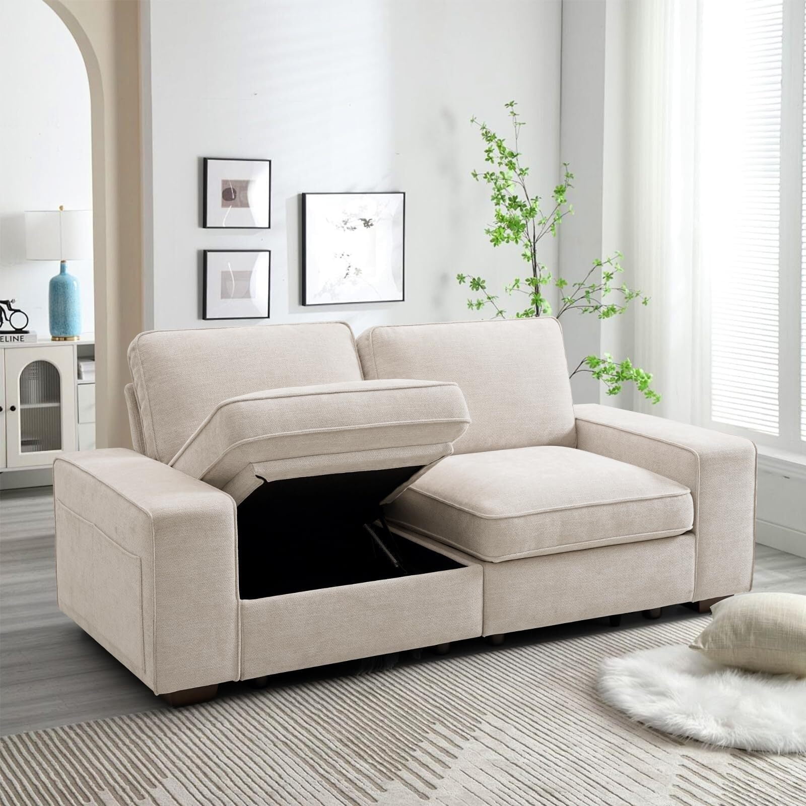 72" Modular Sofa Couch with Seats Storage, Comfy 2-Seater Chenille ...