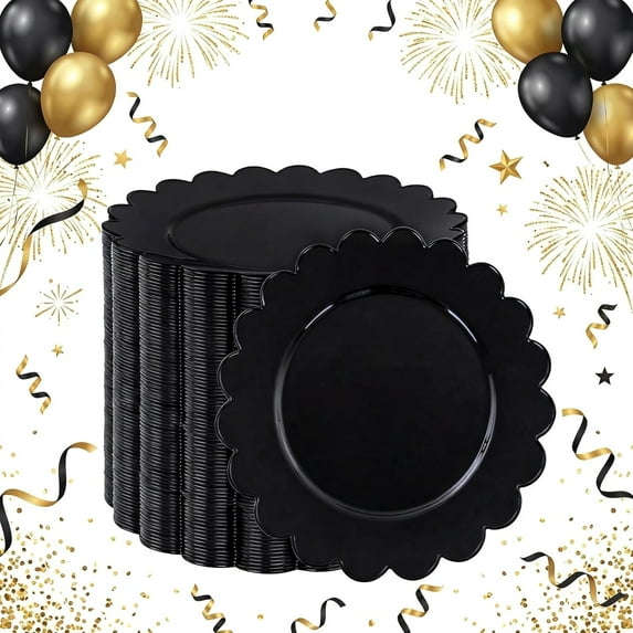 72 PCS Black Plastic Plates - 7.5 Inch Plates Disposable Heavy Duty ...