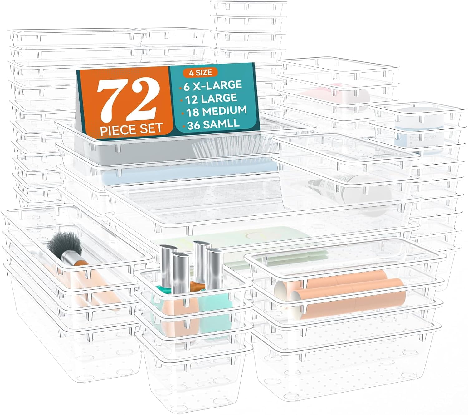 72 PCS Drawer Organizer Set, 4 Sizes Storage Drawer Units, Clear ...