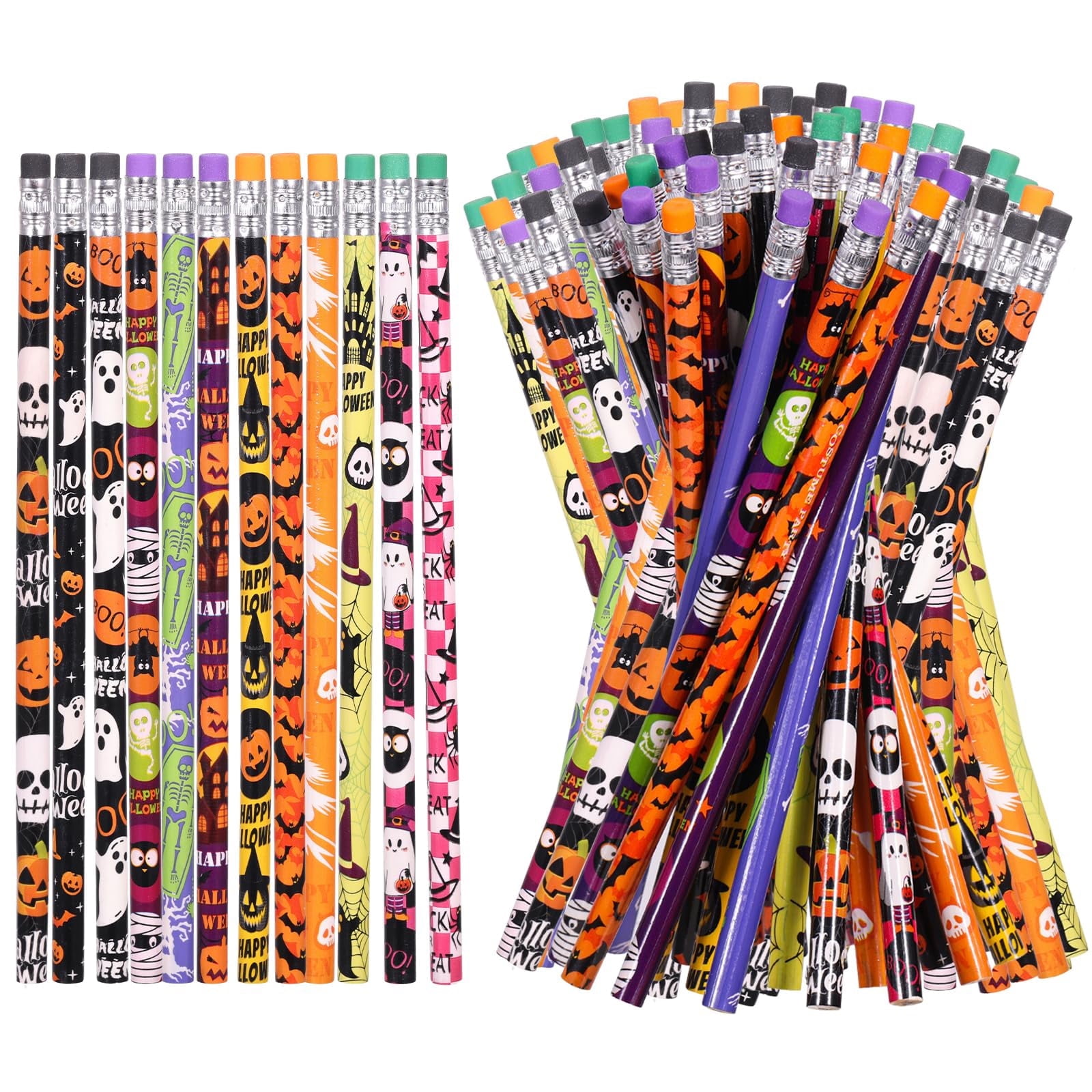72 PCS Halloween Pencils with Eraser 12 style Assortment Themed Pencil ...