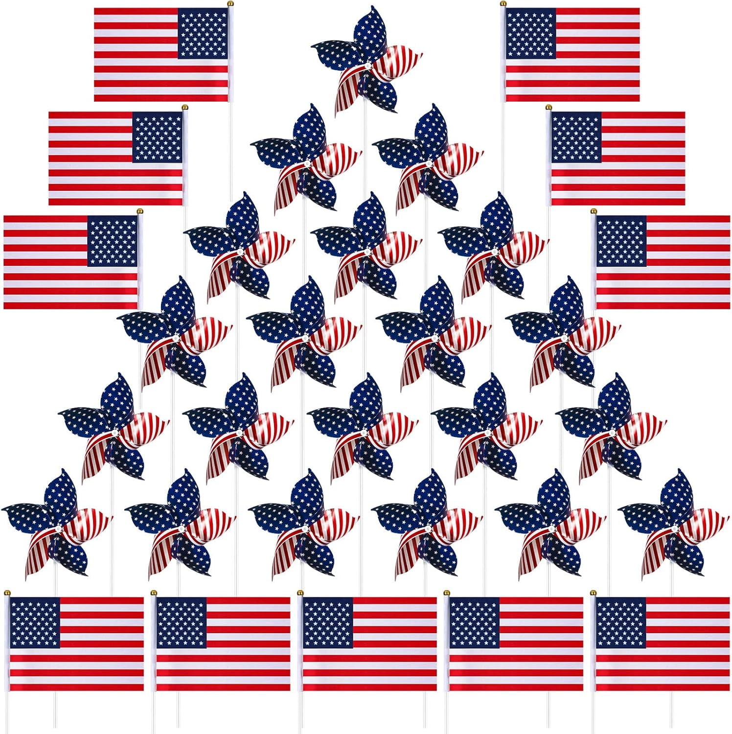 72 Pack American Flag Pinwheels Patriotic Red White and Blue Pinwheels ...