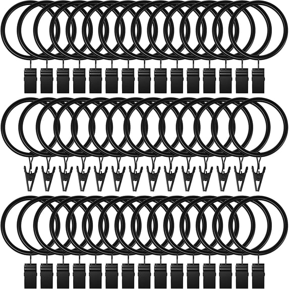 72-Pack Black Stainless Curtain Clip Rings, 1.26" Inner Diameter ...