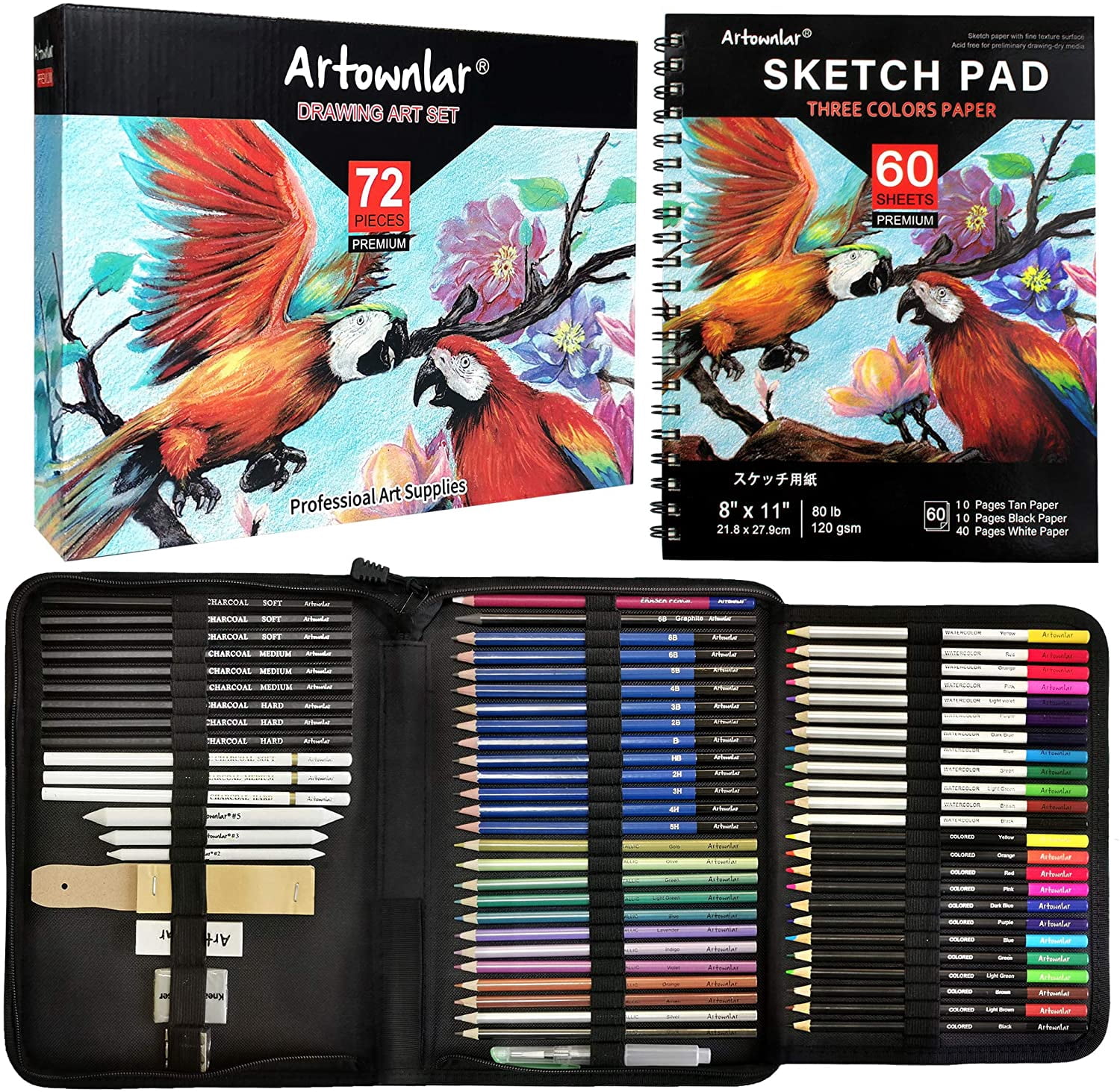 72 Pack Drawing Sketching Set with 8x11 Sketchbook | Pro Art Supplies ...
