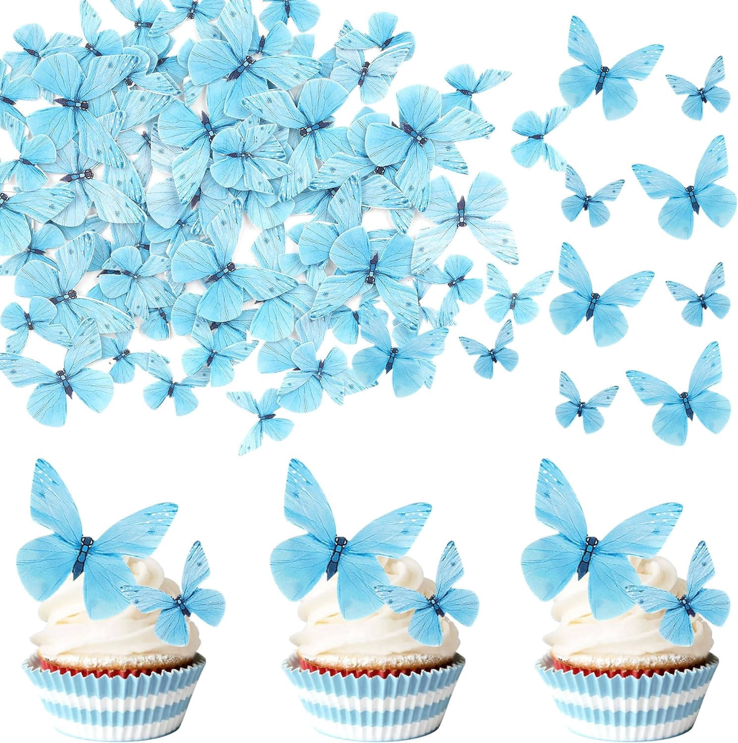 72 Pack Edible Butterfly Cupcake Toppers 3D Realistic Butterfly Cake ...