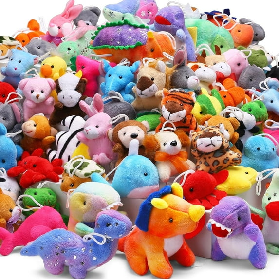 72 Pack Mini Stuffed Animal, Assorted Plush Toy (Dinosaur, Zoo, Ocean ...