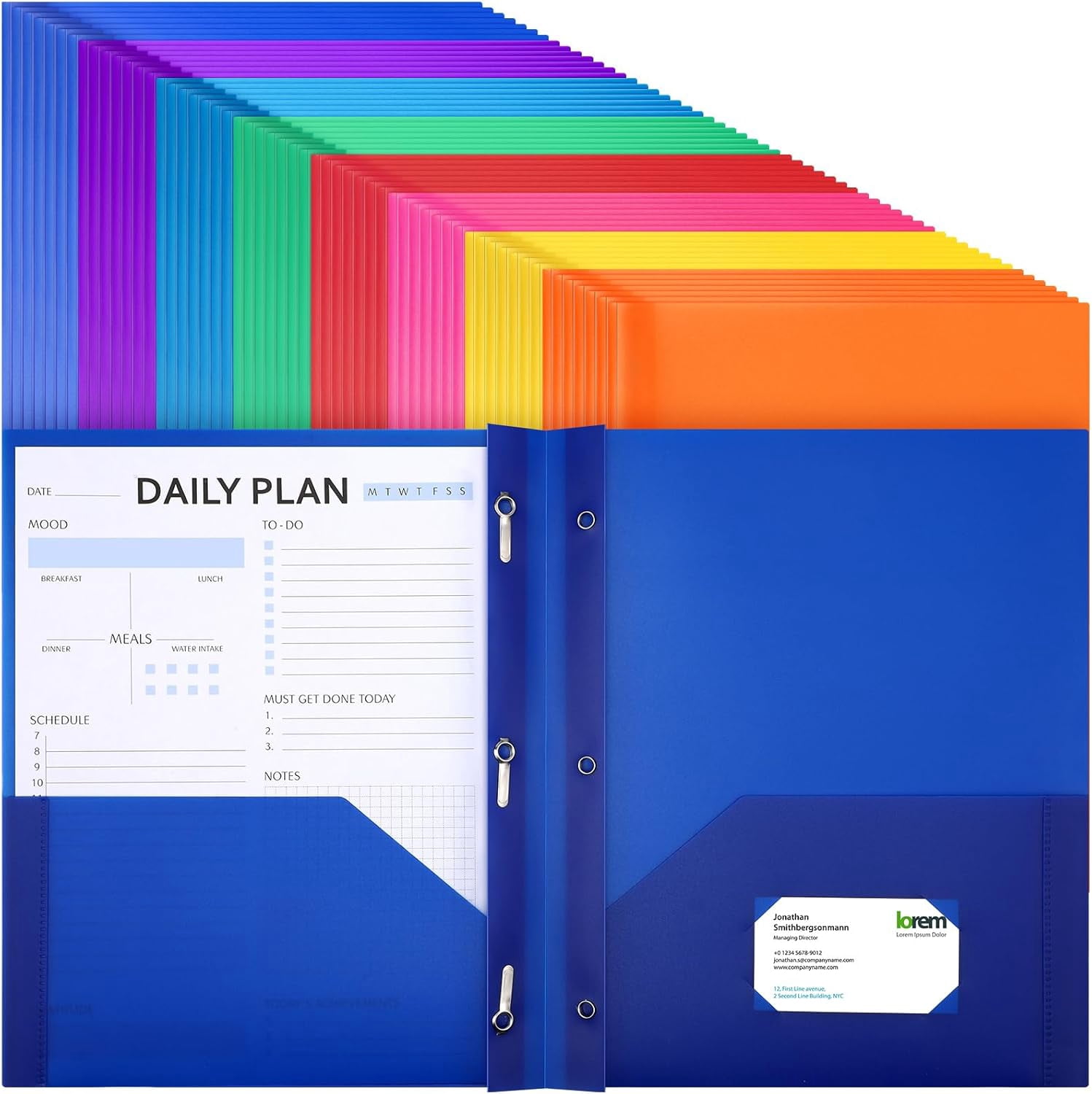 72 Pack Pocket Folders with 3 Prong Fasteners, Dual Pockets, Business ...