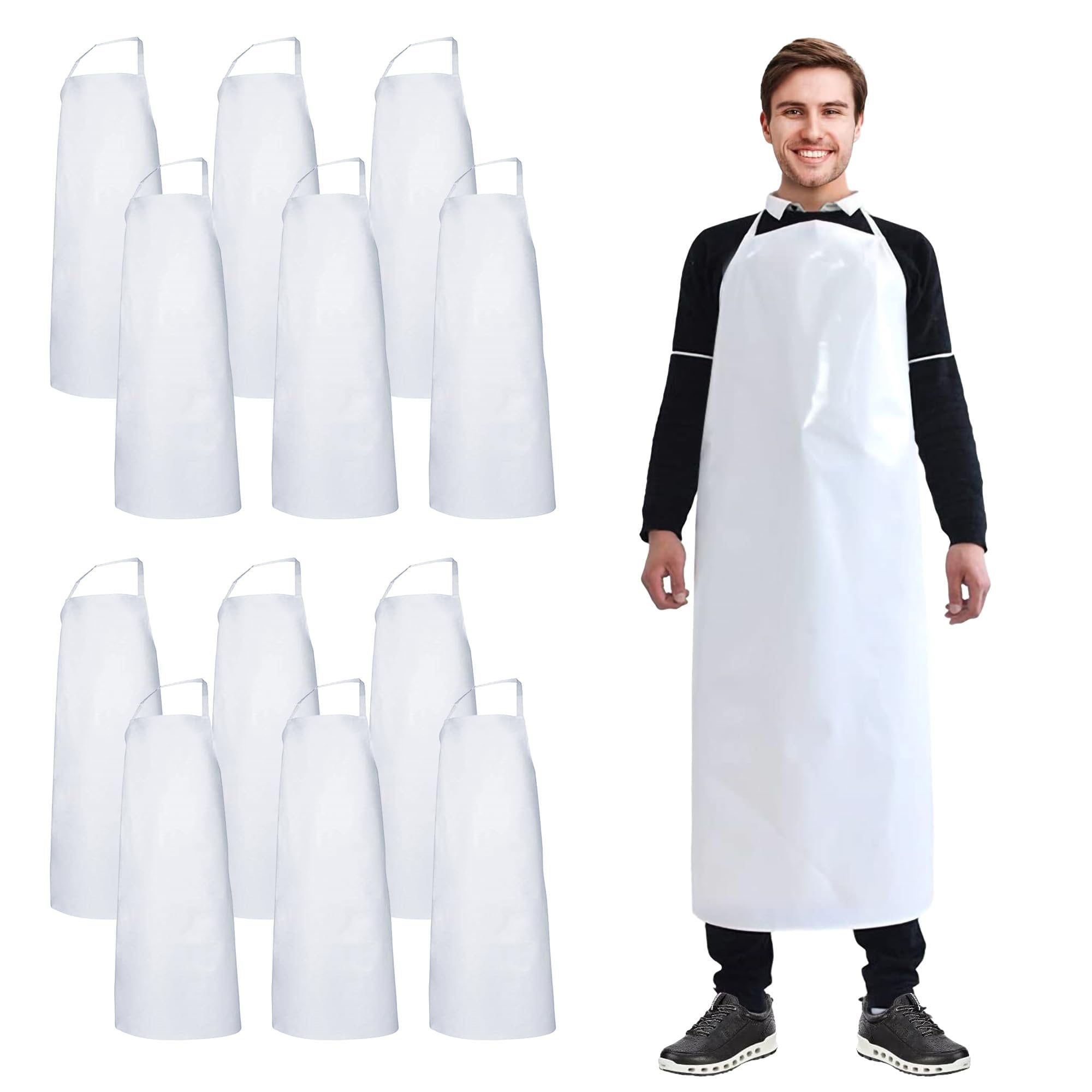 72 Pack White Hemmed Vinyl Aprons 35" x 45". Disposable Aprons for Meat ...