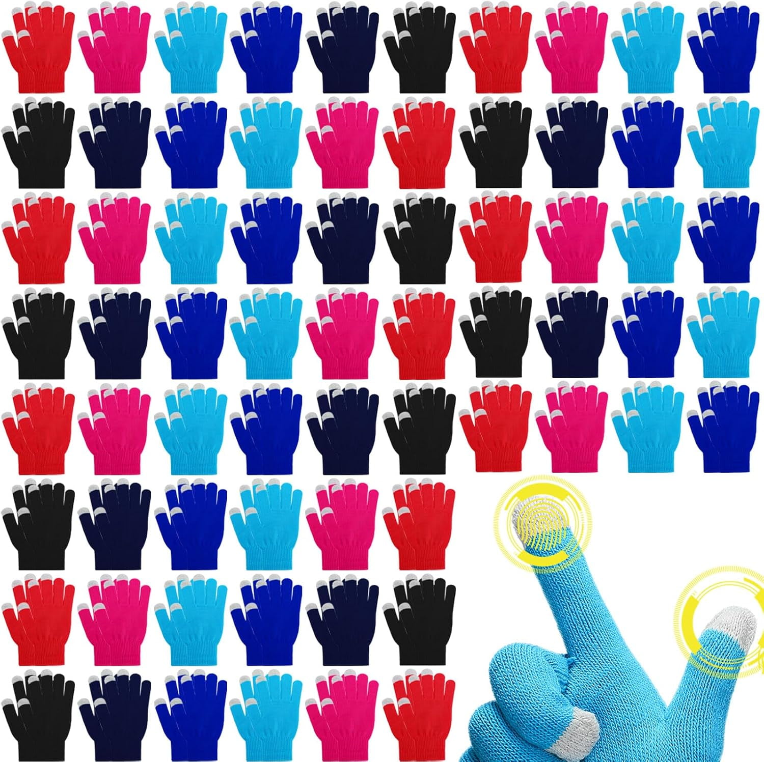 72 Pairs Touchscreen Gloves Knit Stretchy Touch Screen Gloves Elastic ...